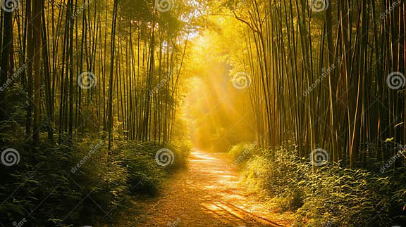 A Calming Path through a Bamboo Forest Stock Illustration ...
