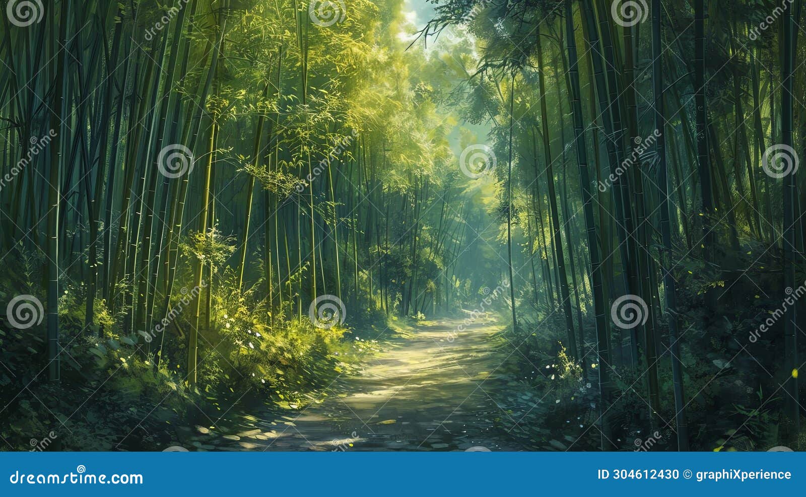 A Calming Path through a Bamboo Forest Stock Illustration ...