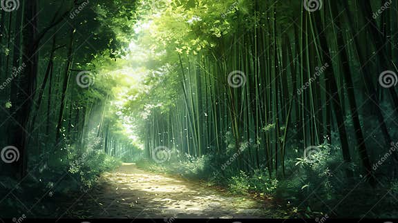 A Calming Path through a Bamboo Forest Stock Illustration ...