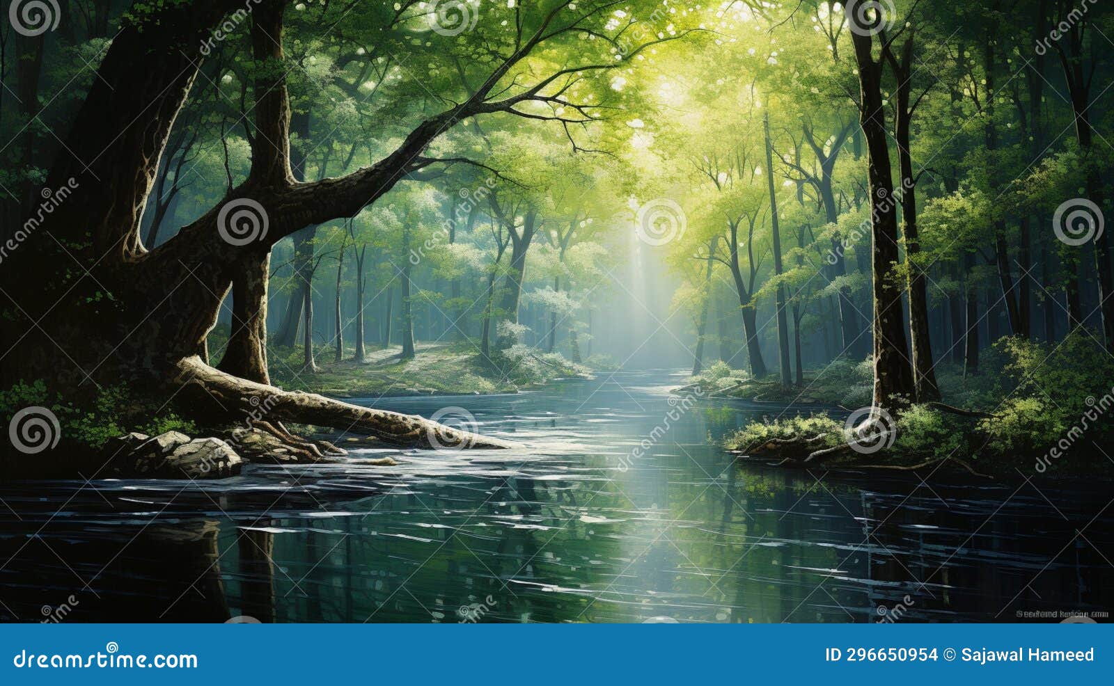 A Calming River Scene with Reflections and a Canopy of Green Trees ...