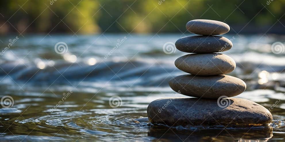 A Calming Stack of Smooth River Stones Balanced Perfectly on a Tranquil ...