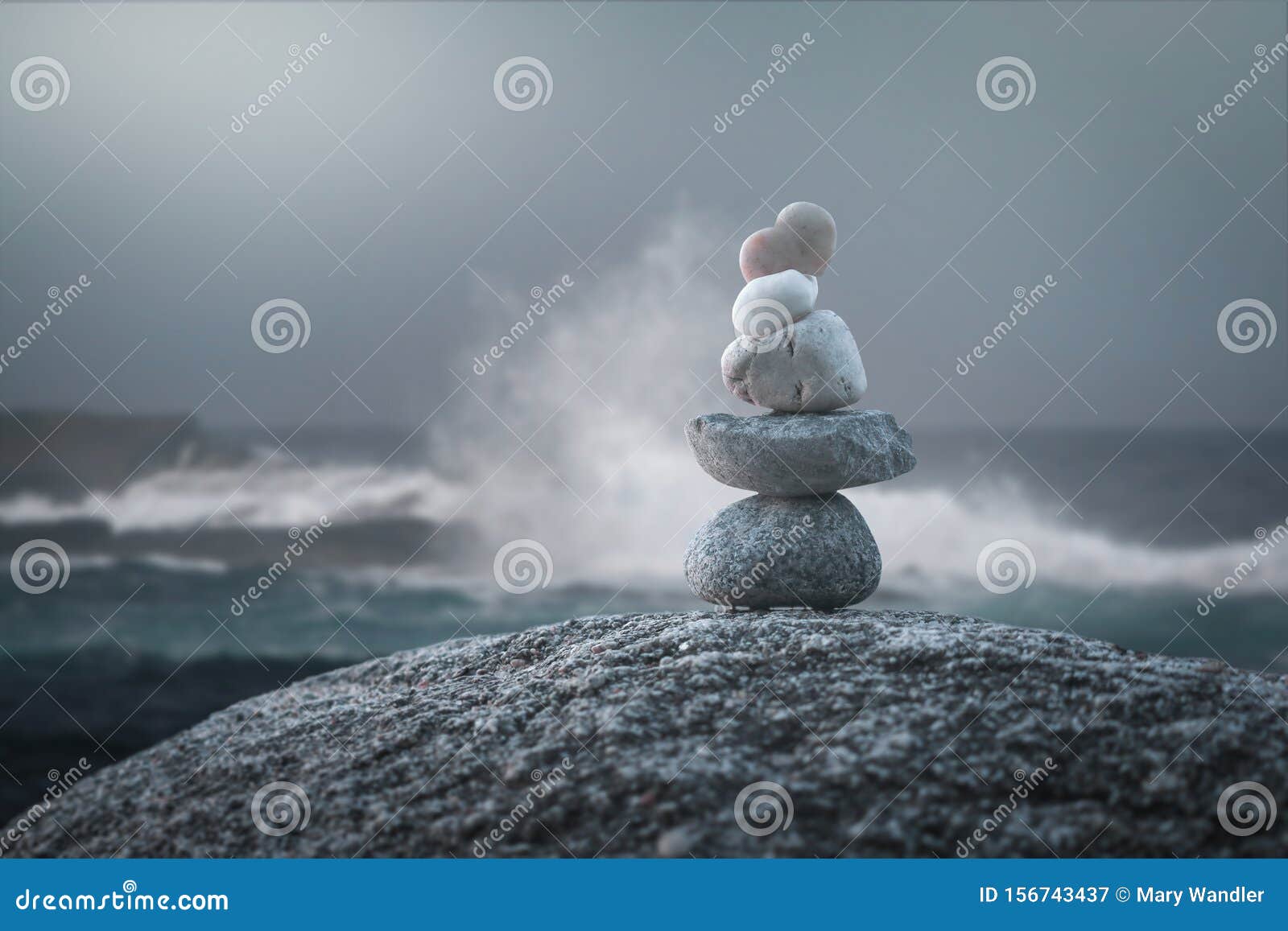 Calming Zen Rock Stack by the Ocean Stock Image - Image of waves ...
