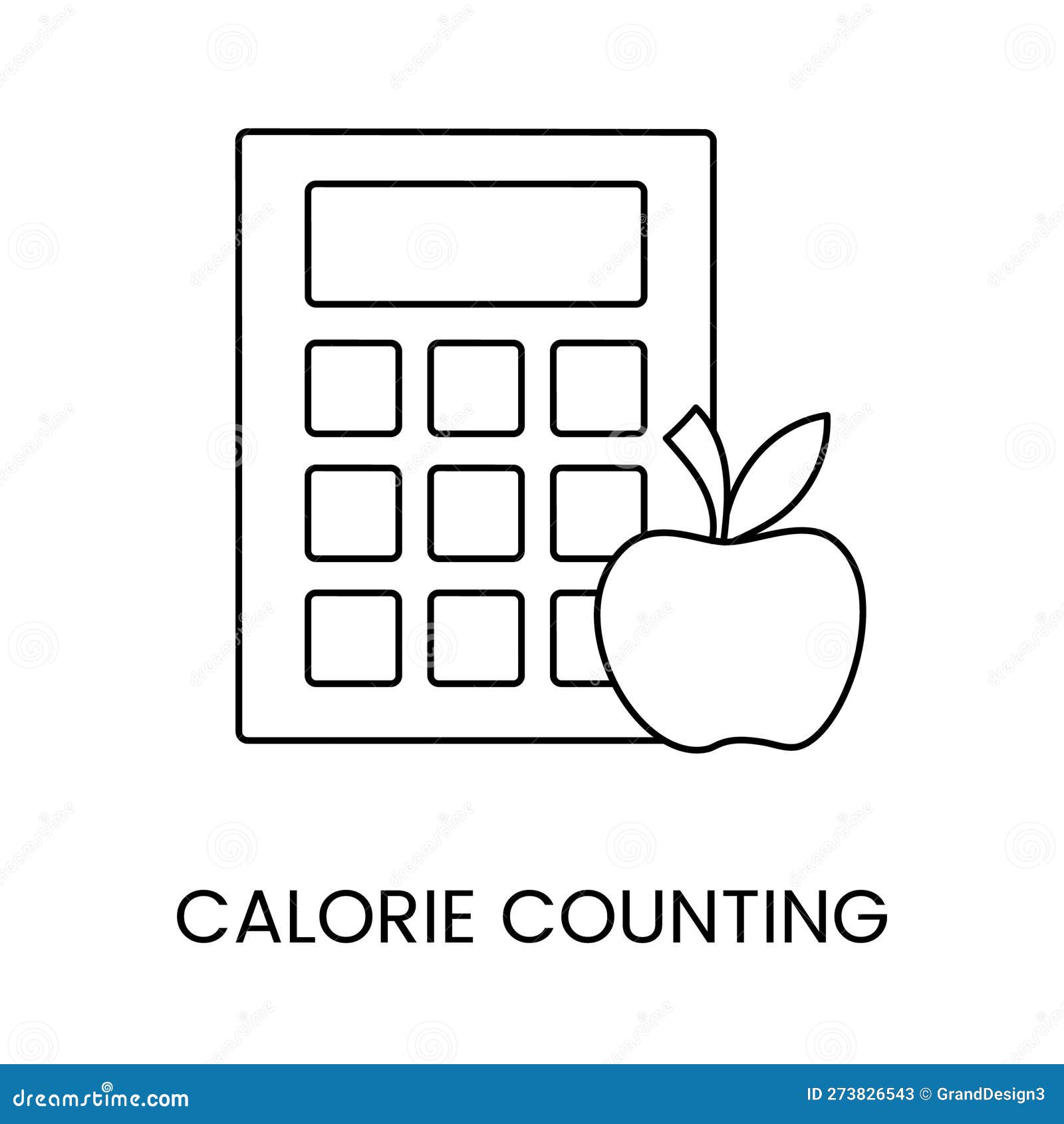 Calorie Counting Line Vector Icon, Calculator and Apple Illustration ...