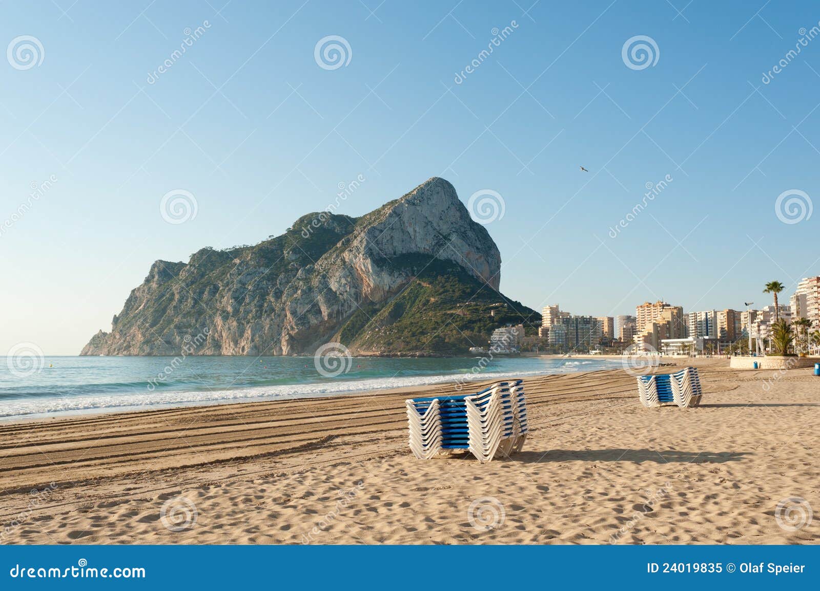 Calpe beach stock image. Image of deckchairs, coastal - 24019835