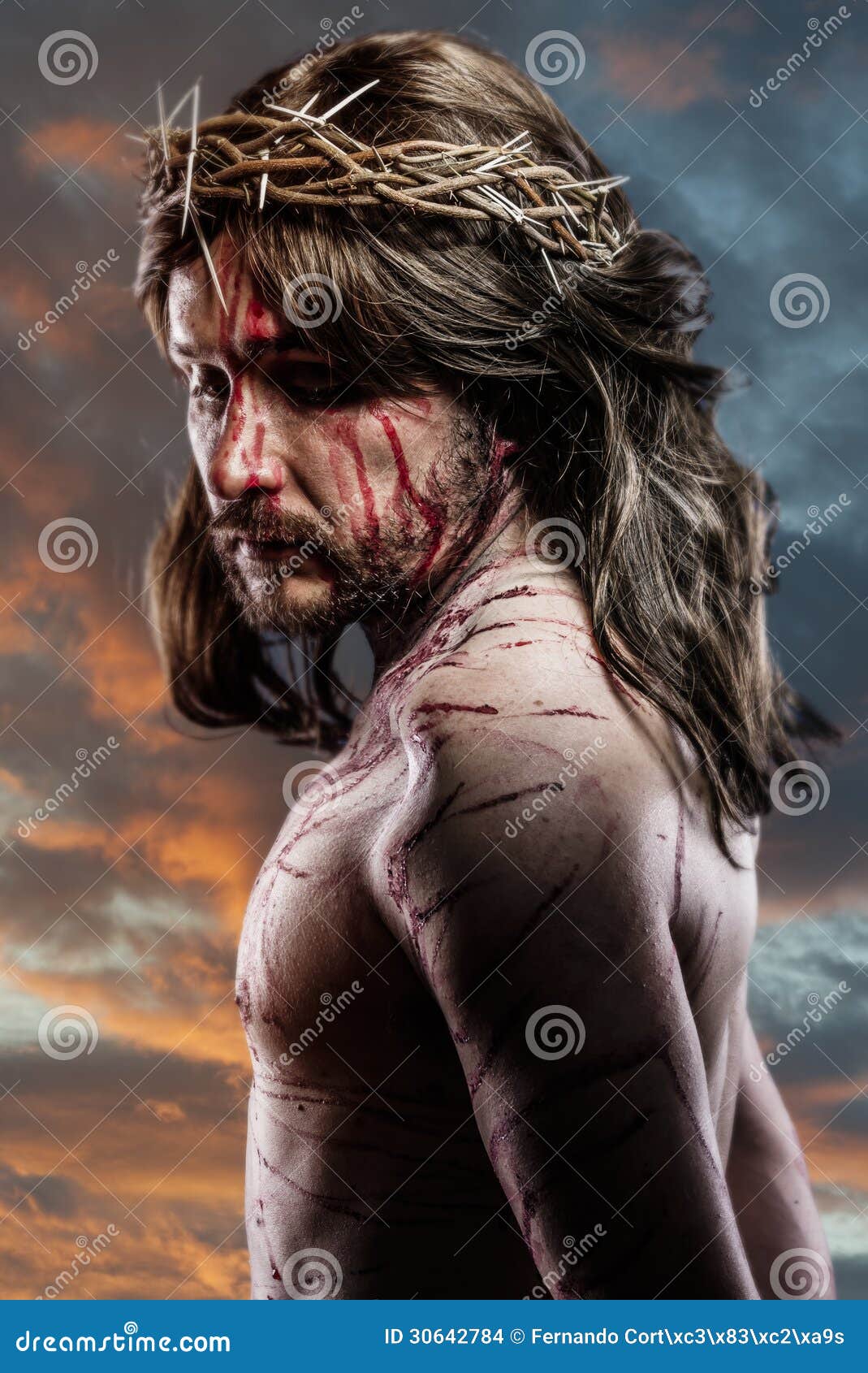 Calvary Jesus, Man Bleeding, Representation of Passion with Blue Stock ...