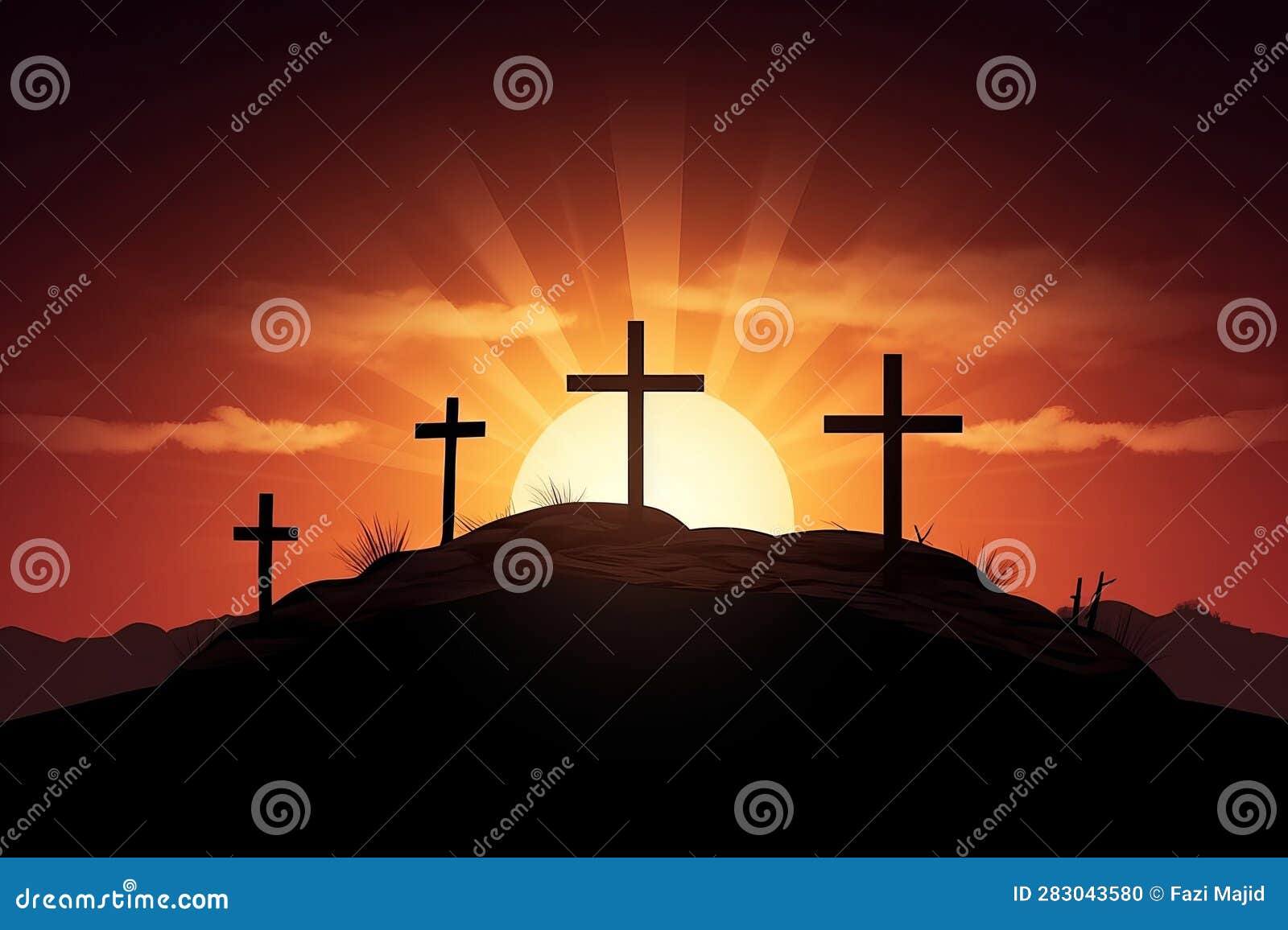 Calvary Sunset Background For Good Friday He Is Risen, Royalty-Free ...