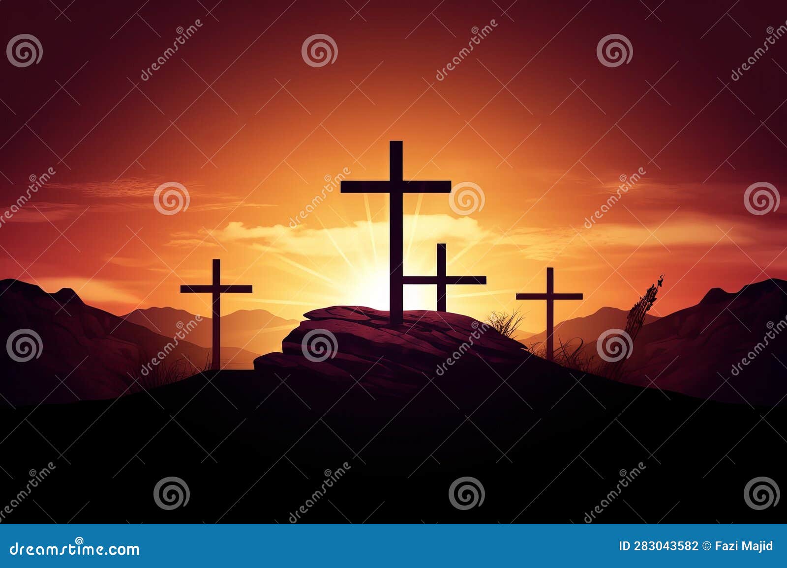Calvary Sunset Background For Good Friday He Is Risen, Royalty-Free ...
