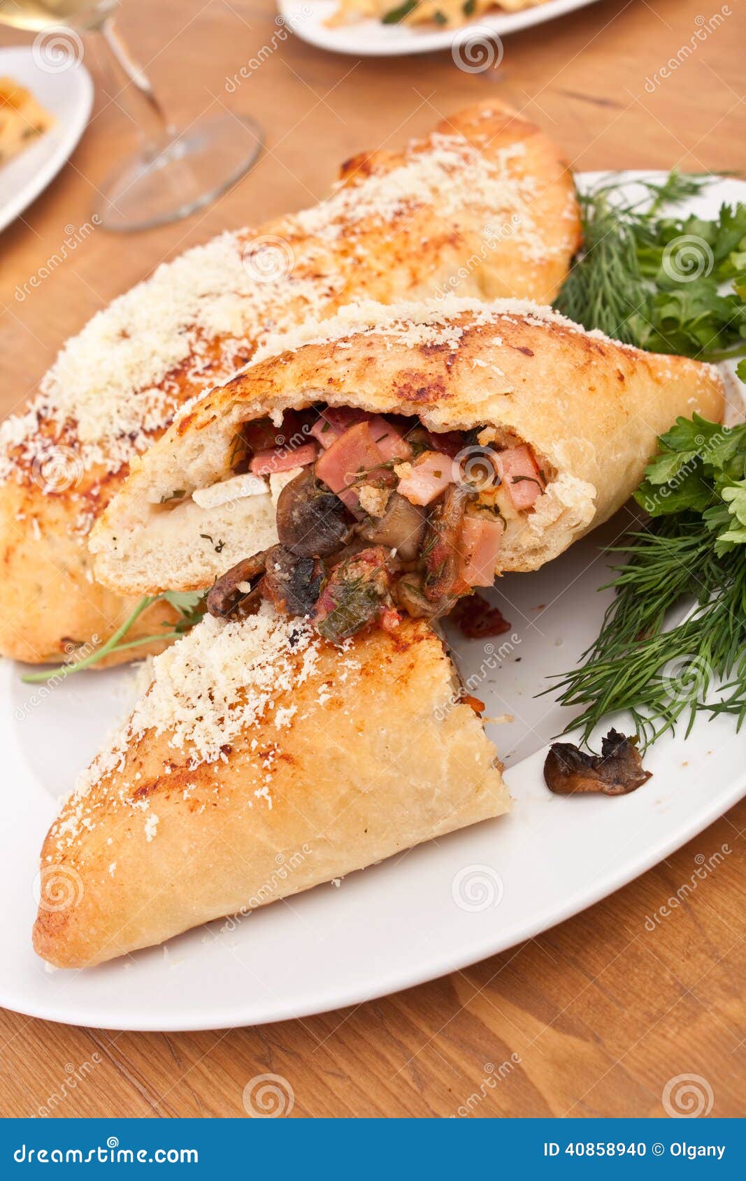 Calzone Pizza stock photo. Image of dinner, mushrooms - 40858940
