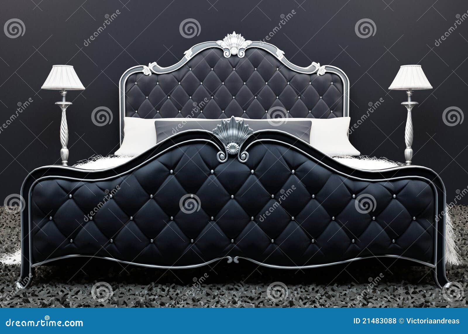 Cama Lujosa En Interior Moderno Del Dormitorio Stock de ilustración ...