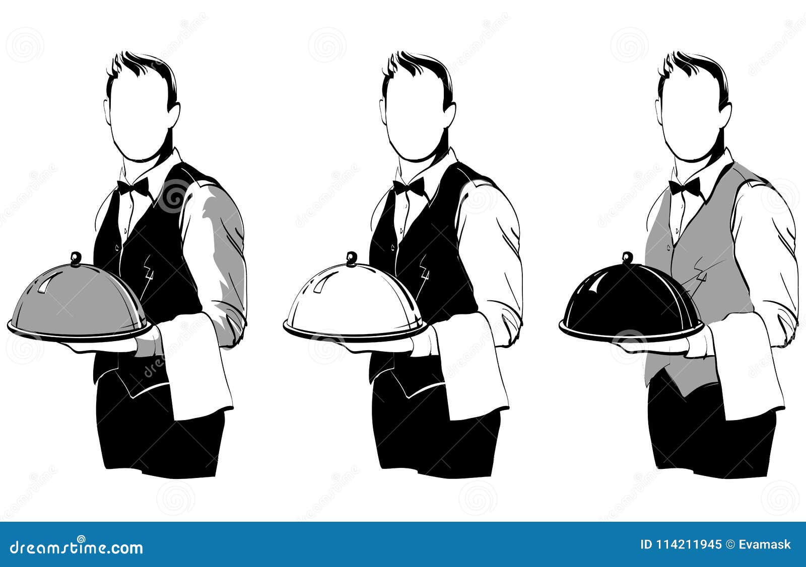 Camarero con una bandeja ilustración del vector. Ilustración de ...