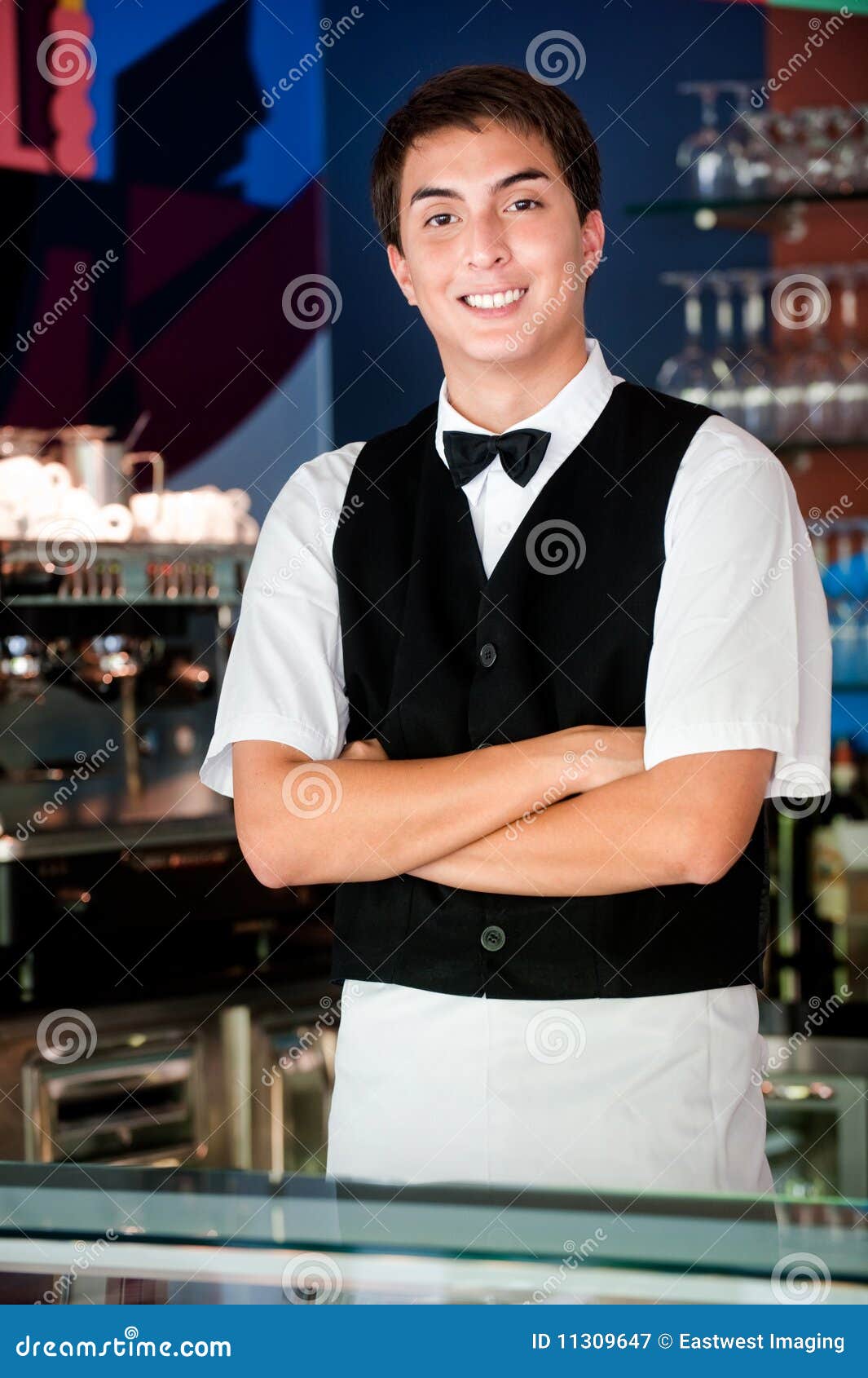 Camarero joven imagen de archivo. Imagen de hermoso, contador - 11309647