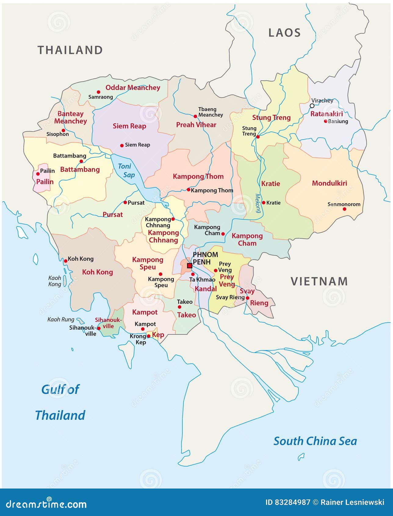Cambodia Administrative and Political Map Stock Illustration ...