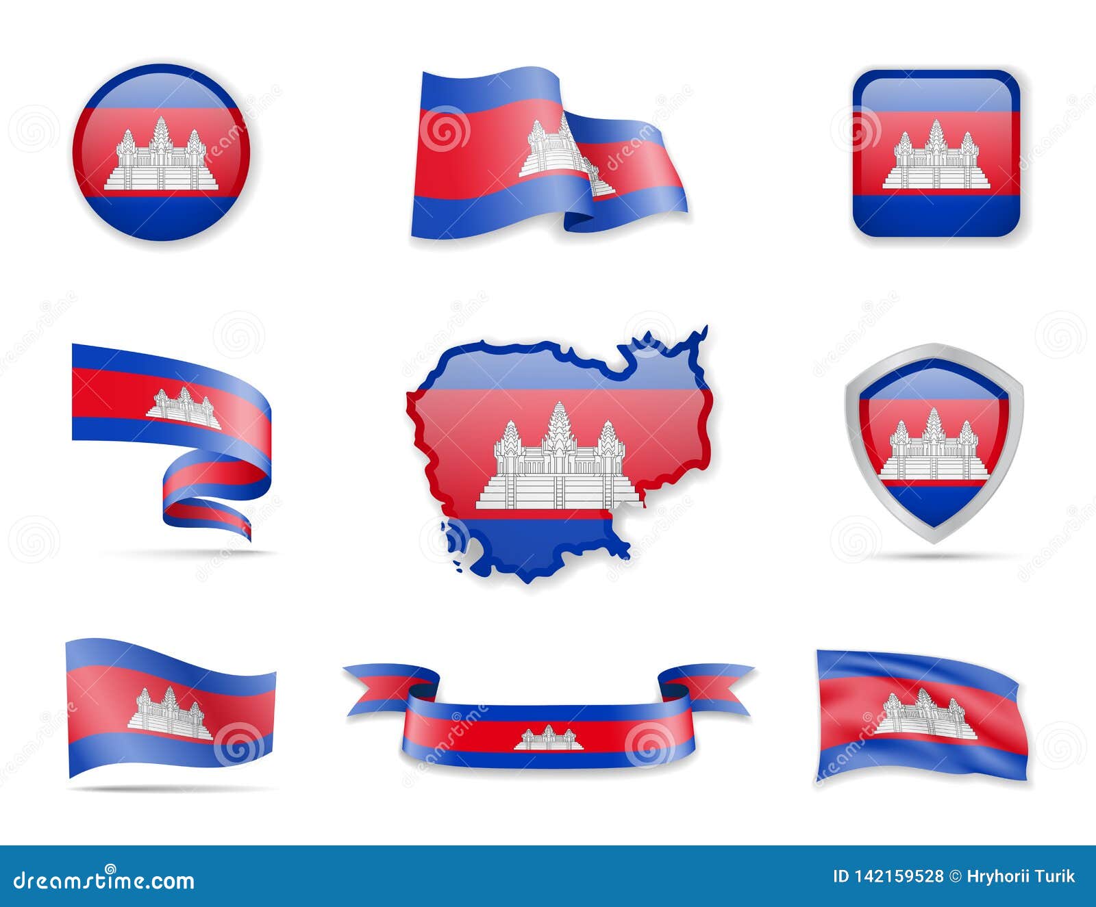 Cambodia Flags Collection. Vector Illustration Set Flags and Outline of ...