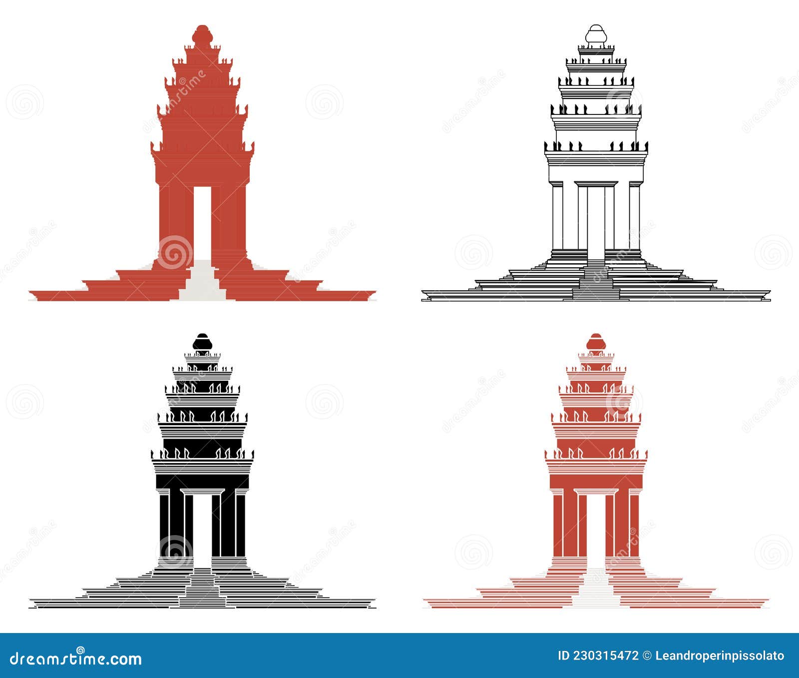 Cambodia Independence Monument in Front View Stock Vector ...