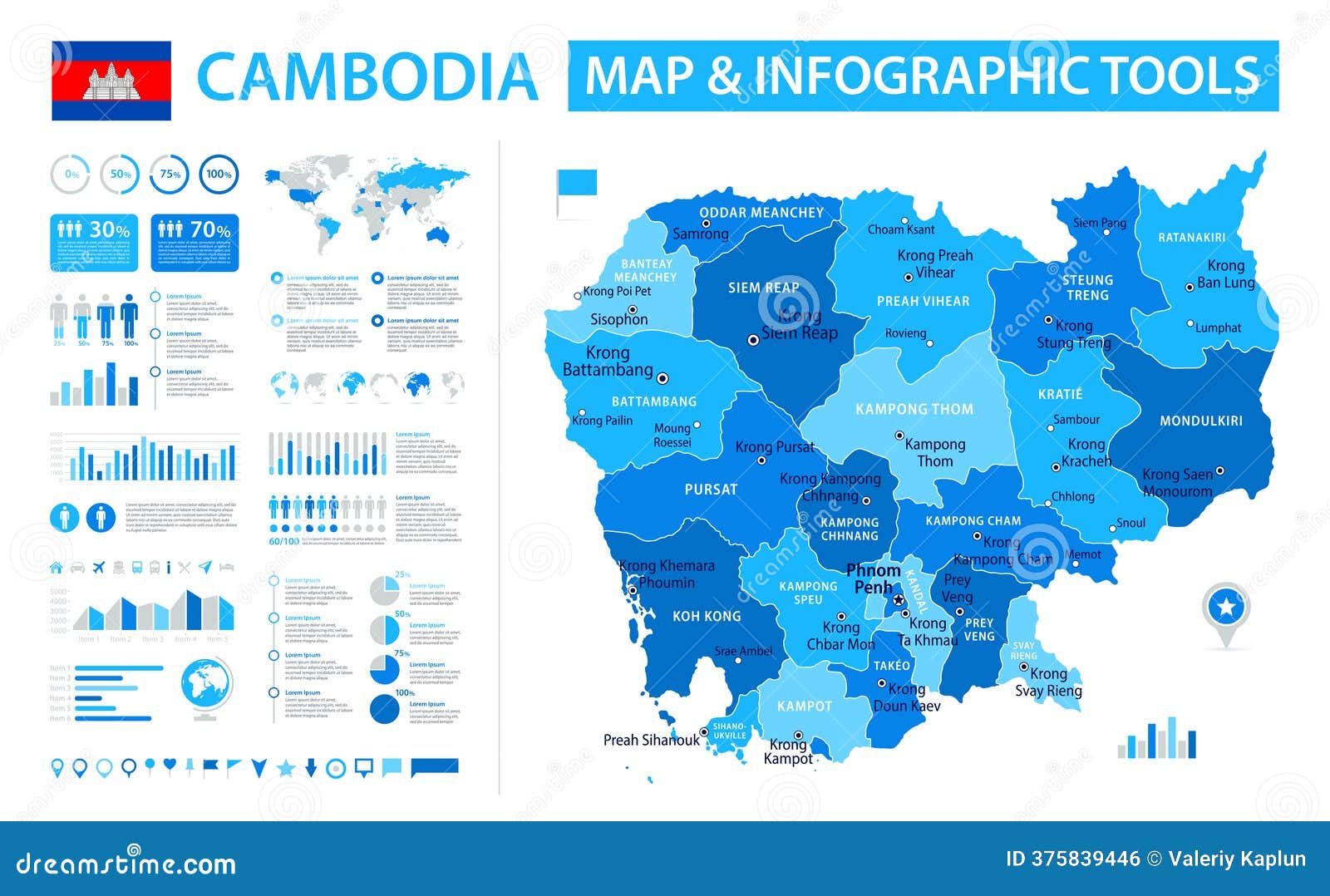 Infographic For Cambodia, Detailed Map Of Cambodia With Flag Vector ...