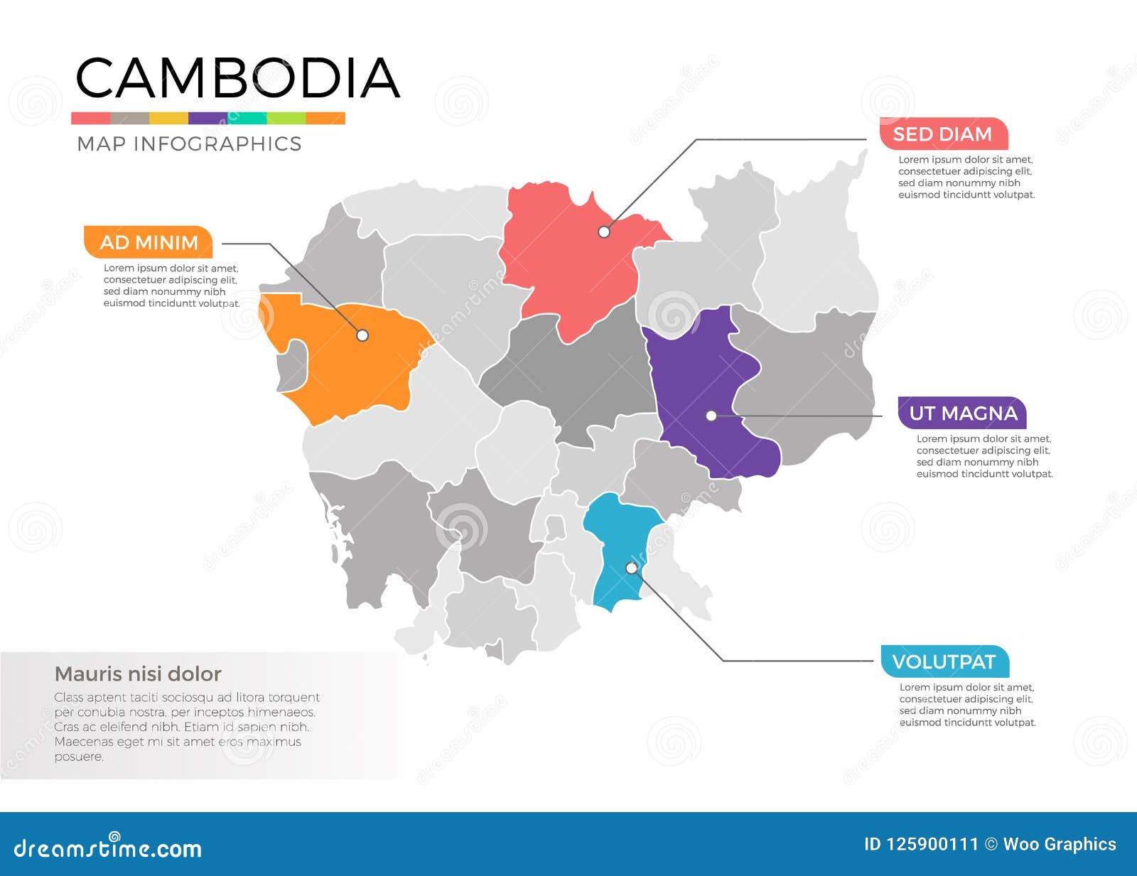 Cambodia Map Infographics Vector Template with Regions and Pointer ...