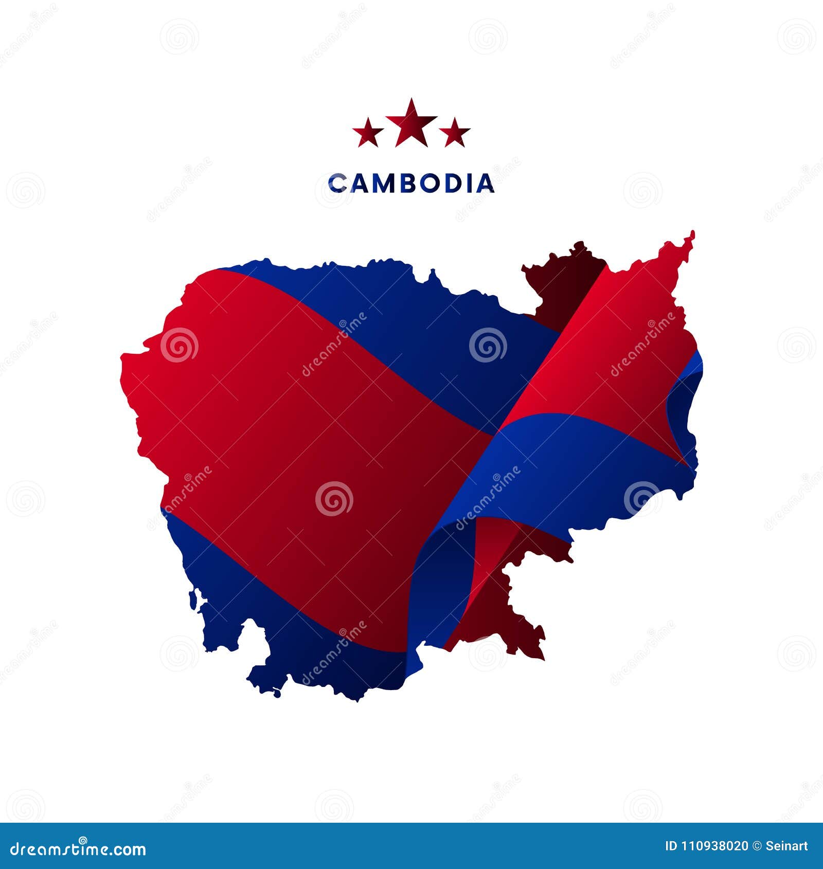 Cambodia Map with Waving Flag. Vector Illustration. Stock Illustration ...