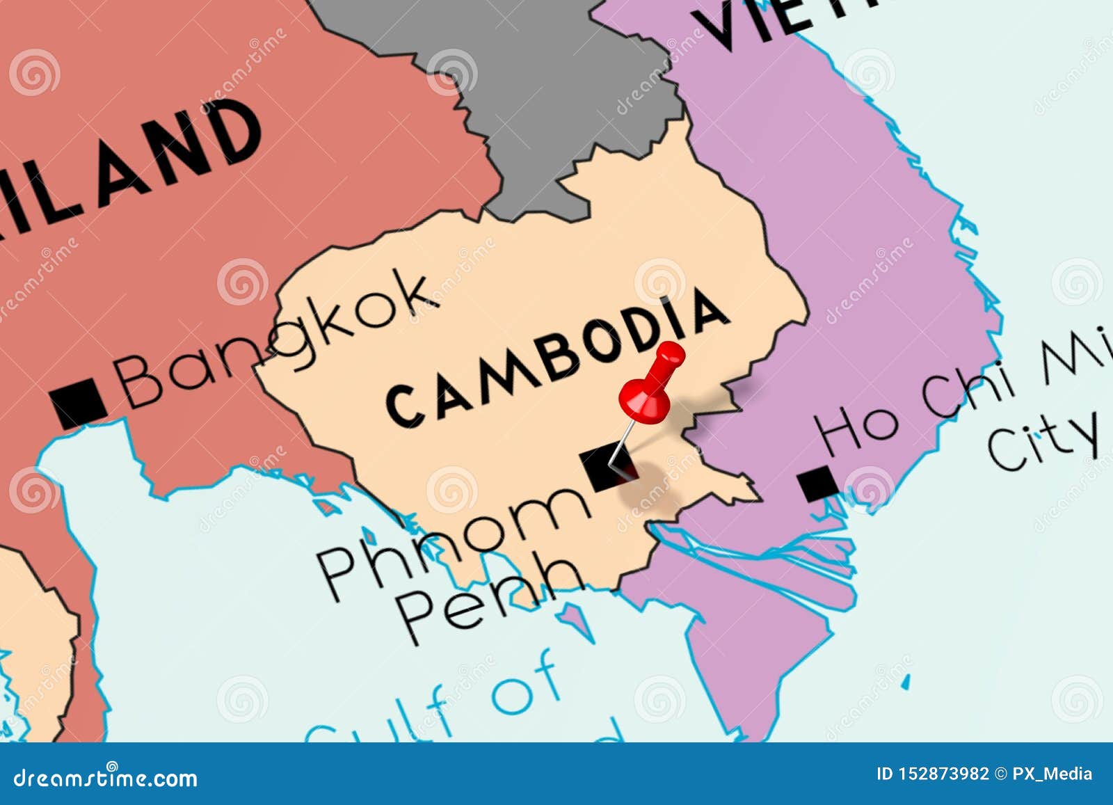 Cambodia, Phnom Penh - Capital City, Pinned On Political Map Royalty ... Cambodia, Phnom Penh - Capital City, Pinned On Political Map Royalty ...