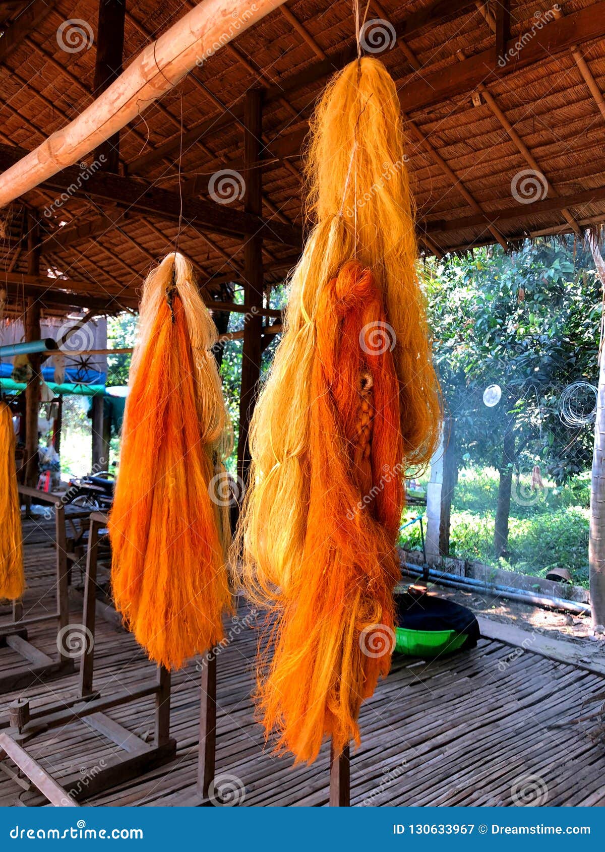 Cambodia, Silk Island, Bright Orange Raw Silk Thread Stock Image ...