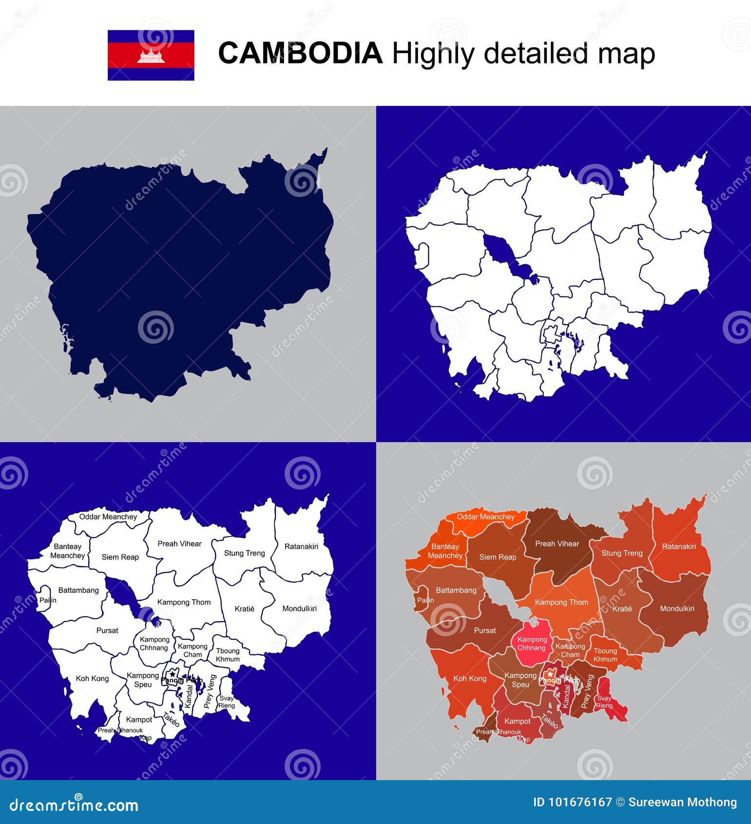 Cambodia - Vector Highly Detailed Political Map with Regions, Pr Stock ...