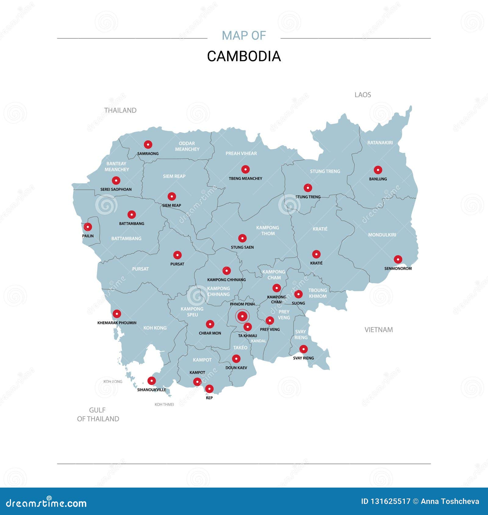 Cambodia vector map. stock vector. Illustration of contour - 131625517