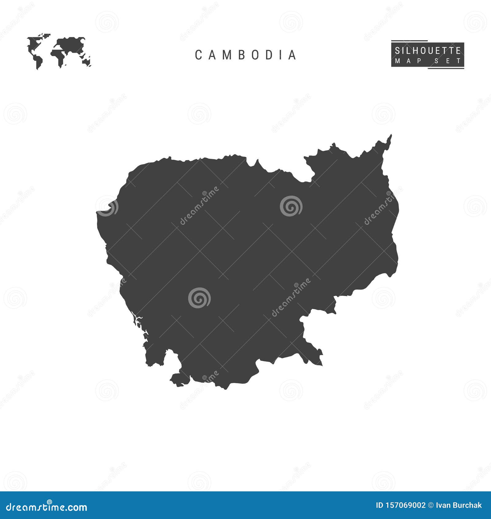 Cambodia Vector Map Isolated On White Background. High-Detailed Black ...