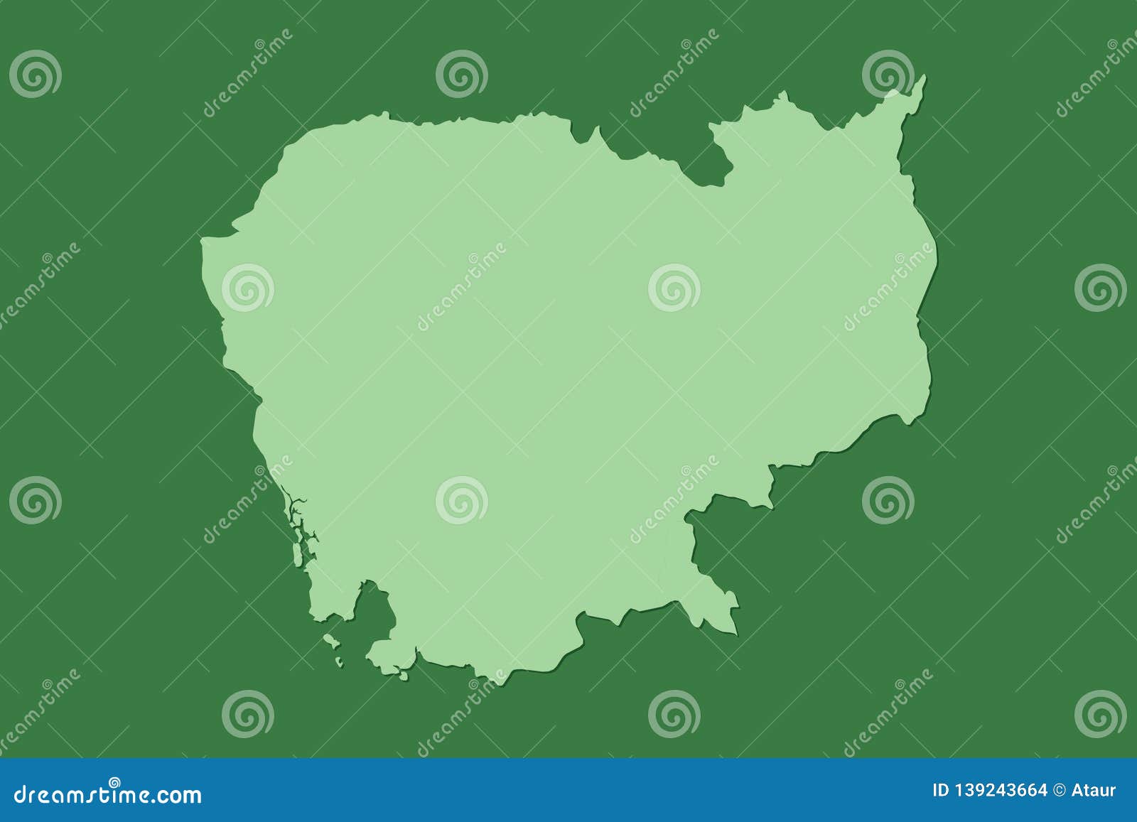 Cambodia Vector Map with Single Land Area Using Green Color on Dark ...