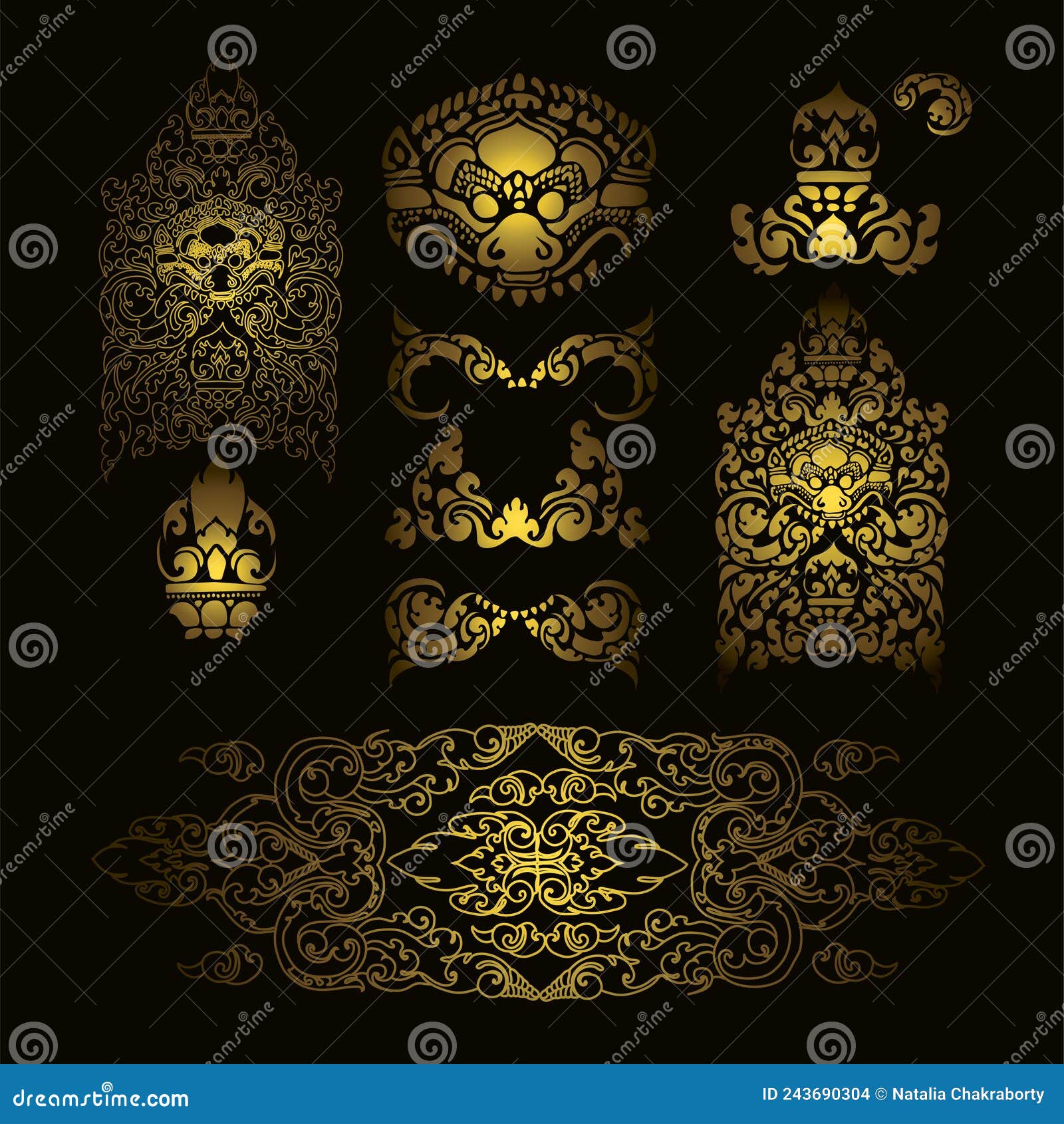 Cambodian gold pattern stock vector. Illustration of ornate - 243690304