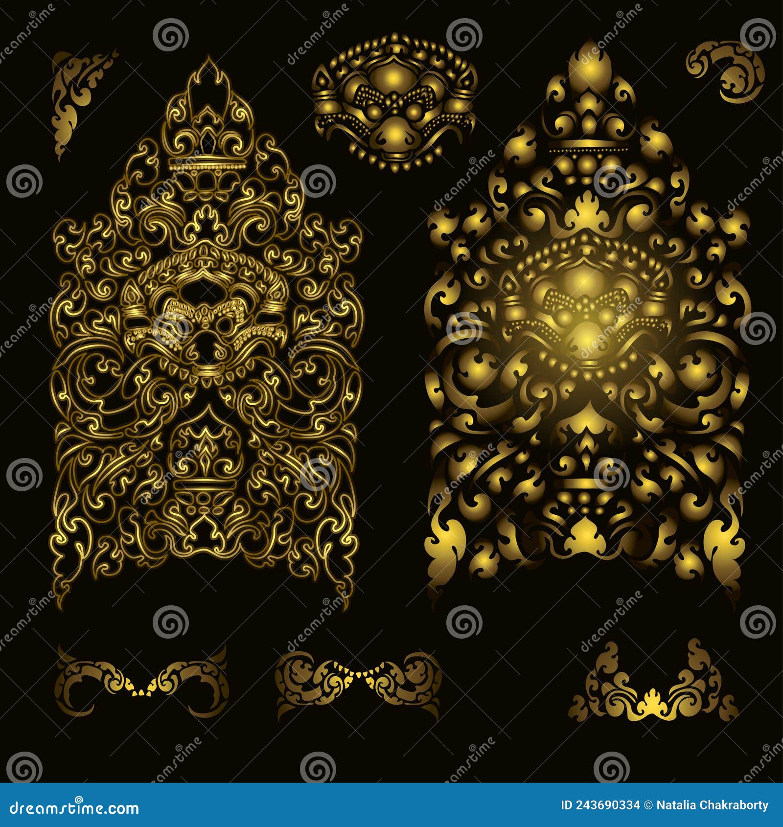 Cambodian gold pattern stock vector. Illustration of decorative - 243690334