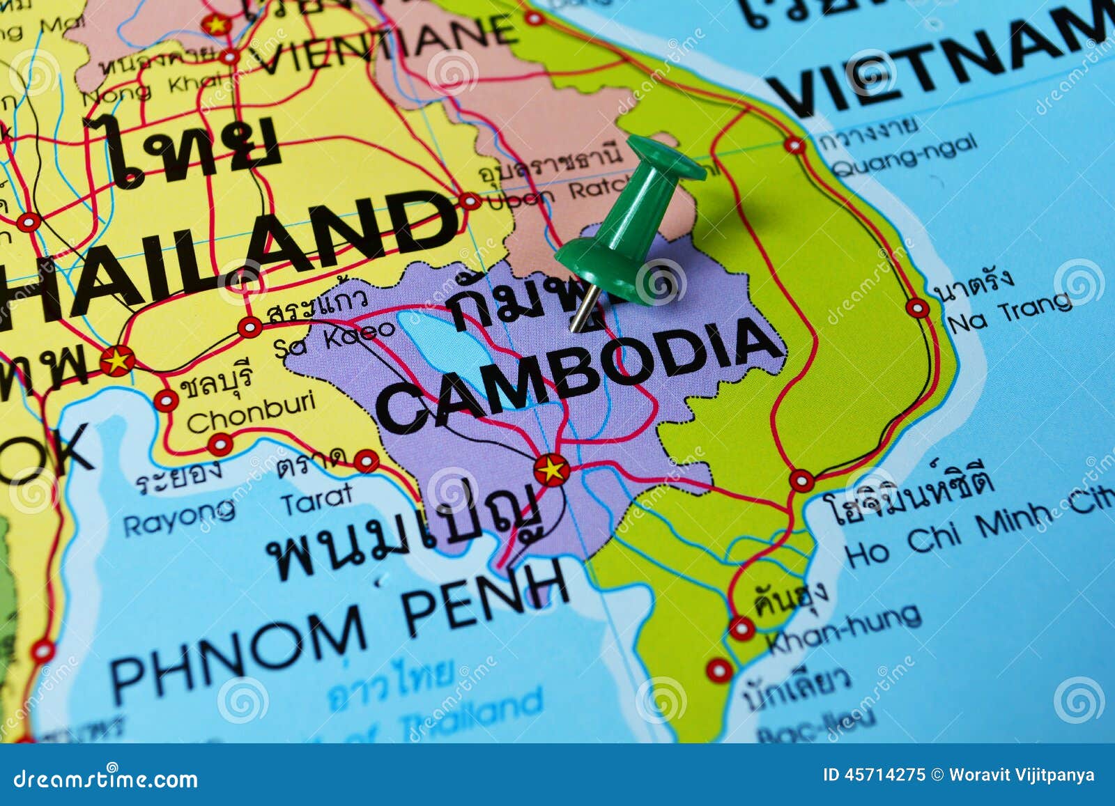 Camboya en mapa imagen de archivo. Imagen de geografía - 45714275