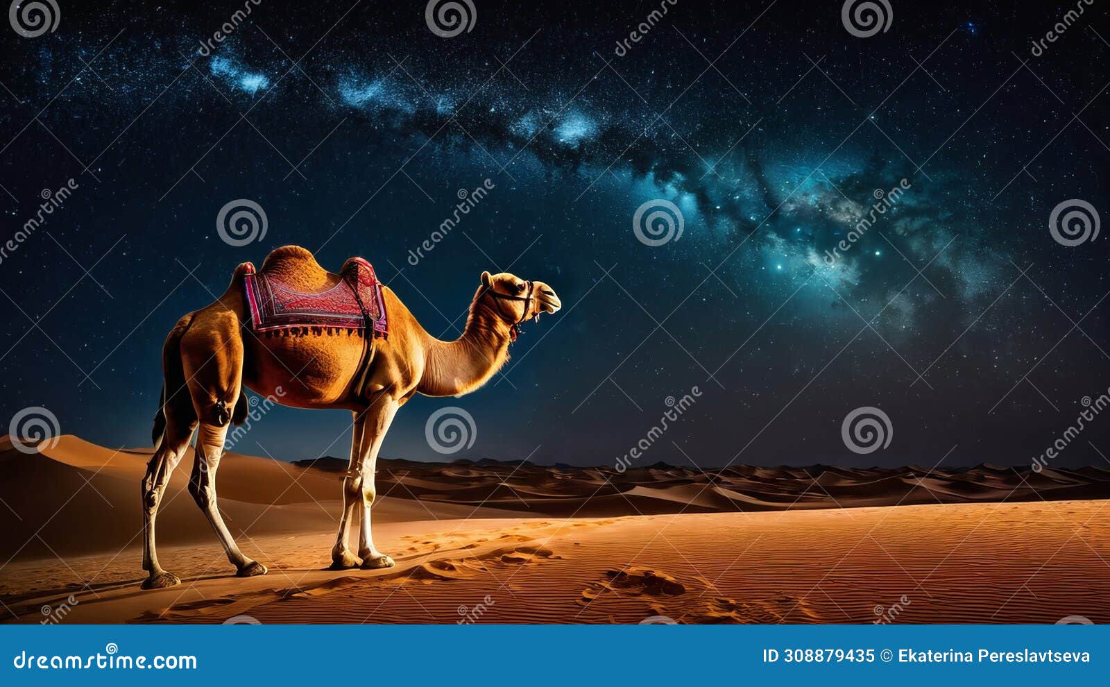 Camel in the Desert Against the Backdrop of the Starry Night Sky. Stock ...