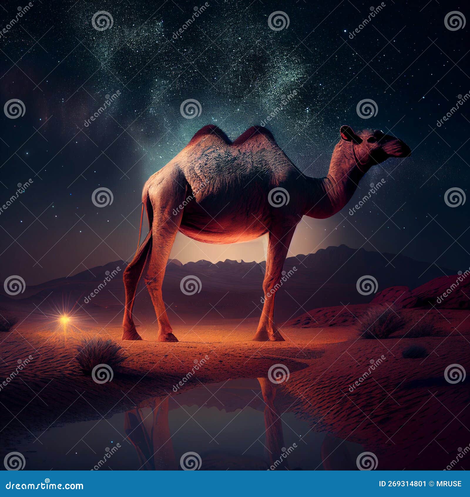 Camel in Desert at Night Created with Generative AI Technology Stock ...