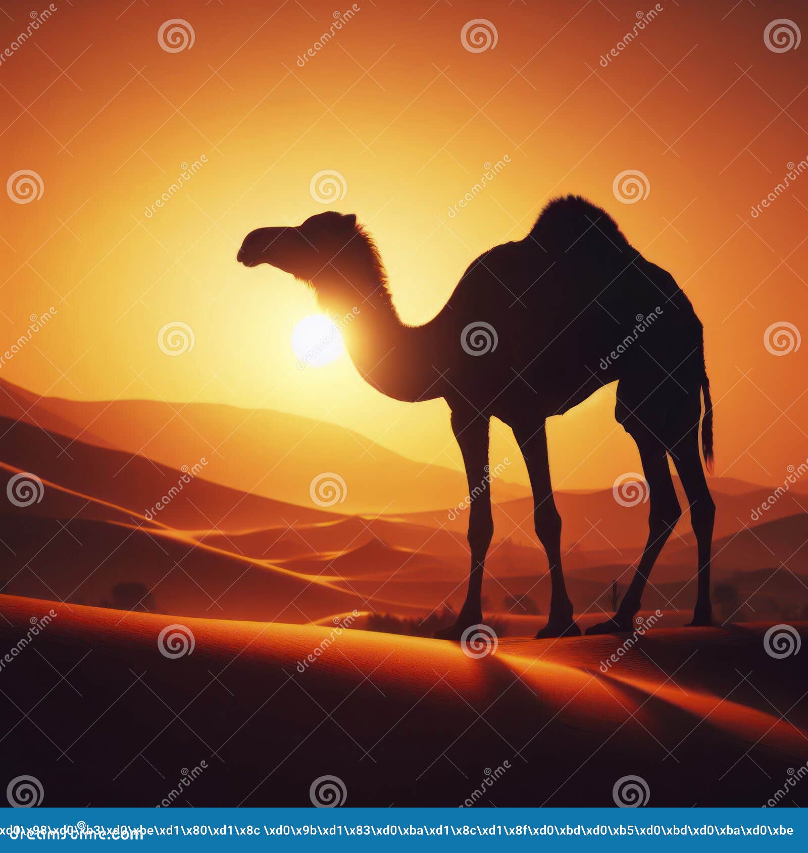 Camel in the Desert, Sun Set Silhouette. Ai Generative Stock ...