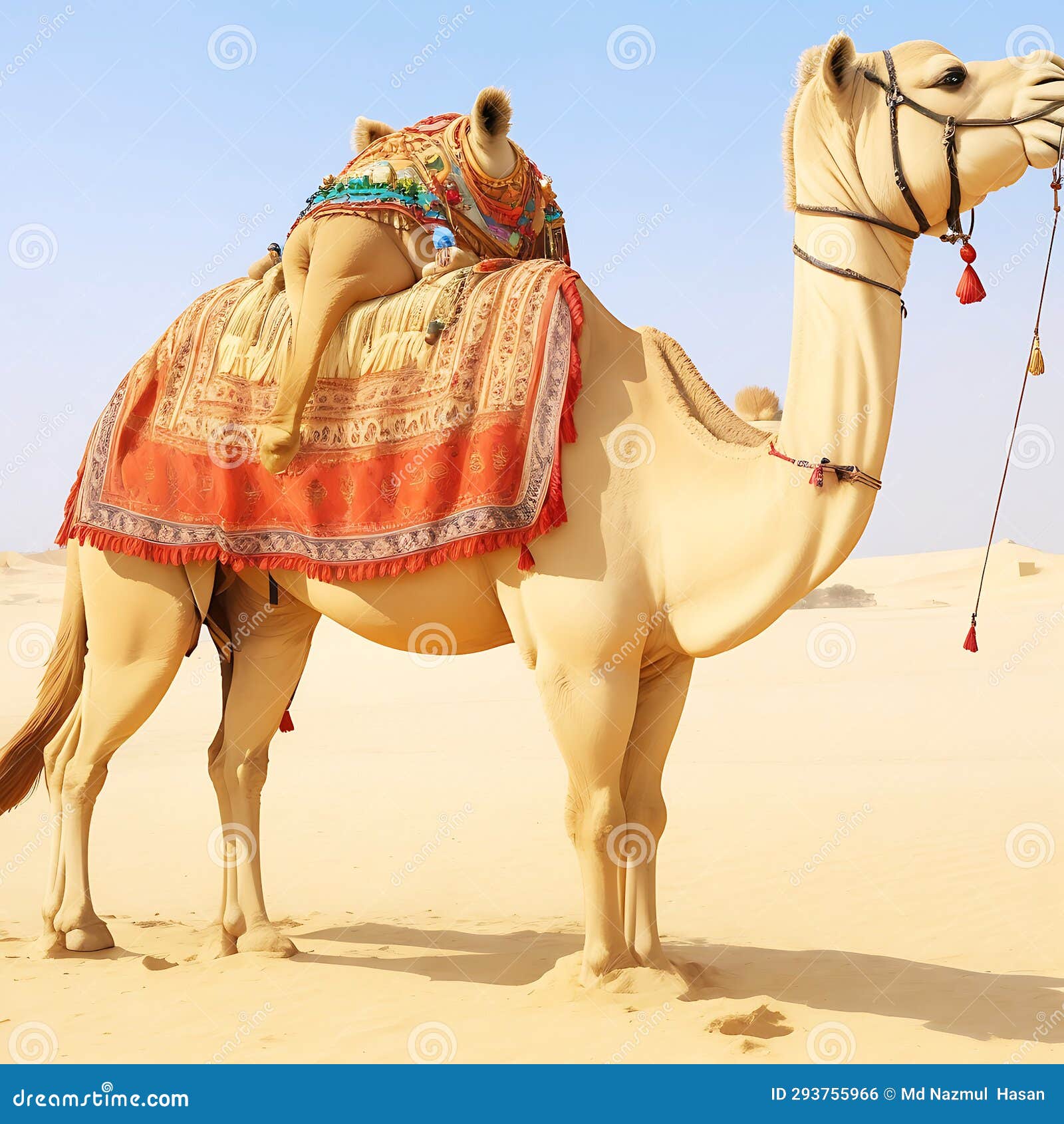 Camel in desert. AI image stock illustration. Illustration of cube ...