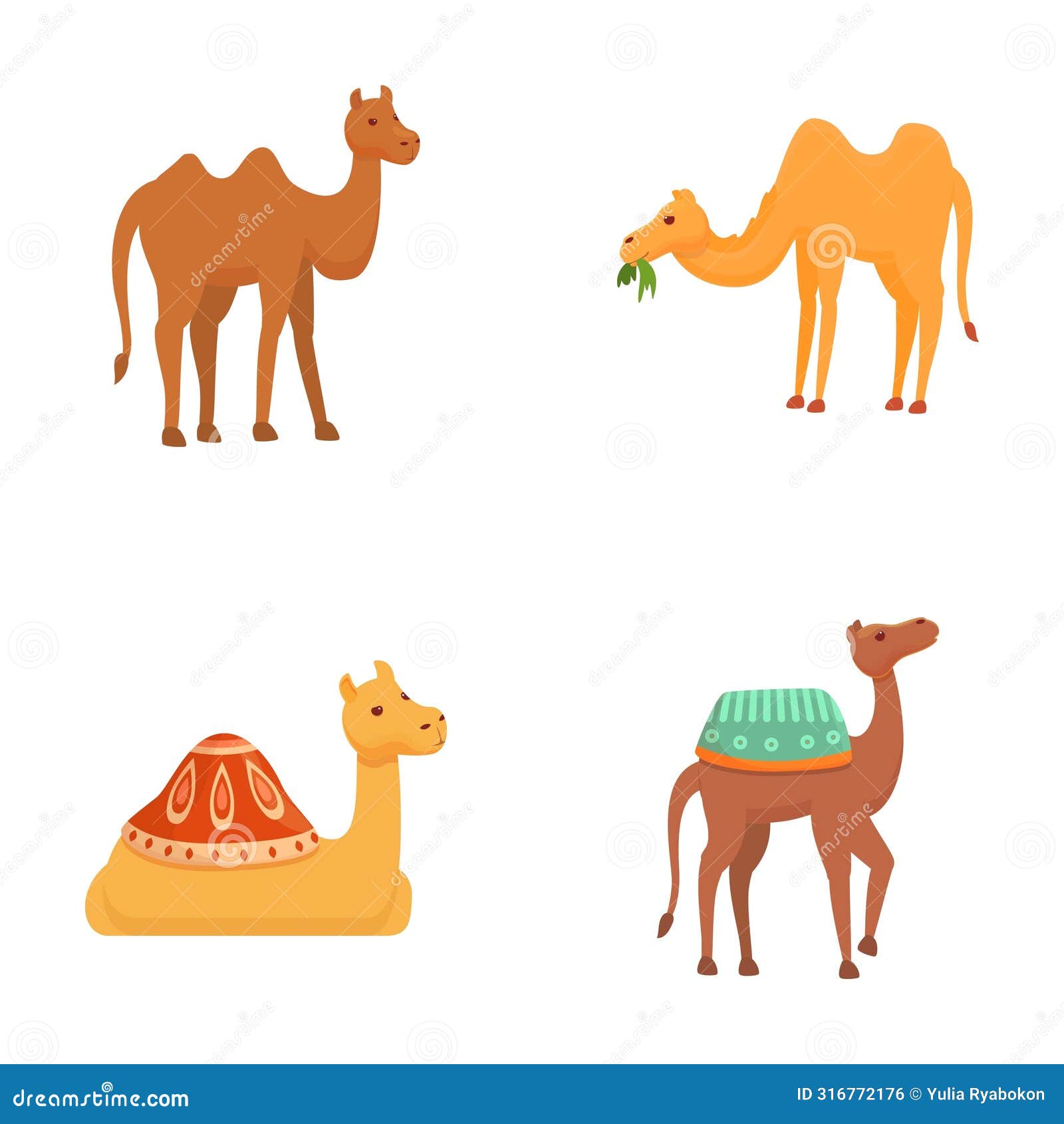 Camel Icons Set Cartoon Vector. Different Type of Cartoon Camel Stock ...