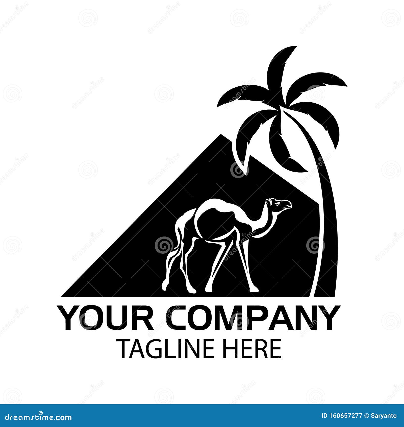 Camel Logo In The Desert. Flat Design. Silhouette Of Camels, Pyramids ...