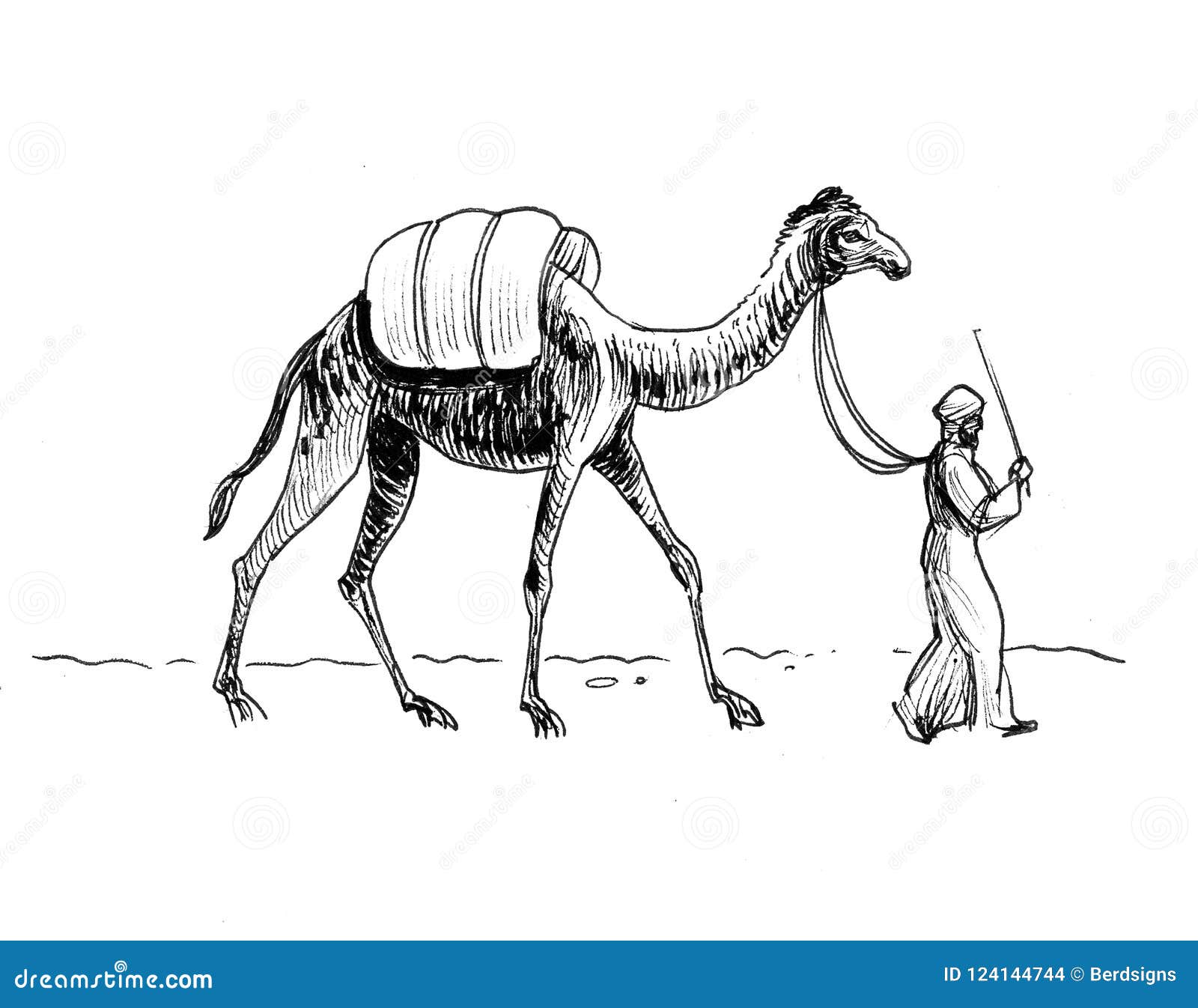 Camel and merchant stock illustration. Illustration of merchant - 124144744