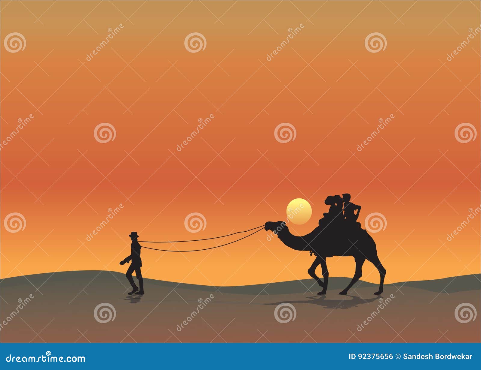 Camel Orange Desert Background Sunset Stock Vector - Illustration of ...