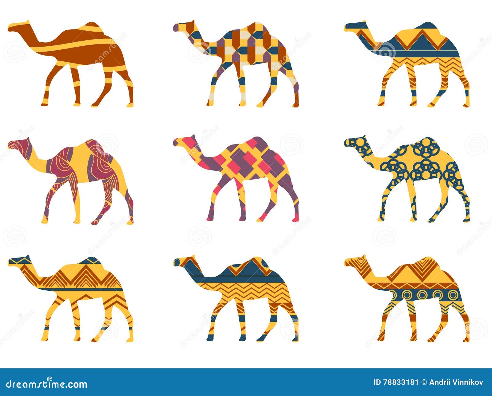 Camel with a Pattern. Set Illustrations. Stock Vector - Illustration of ...