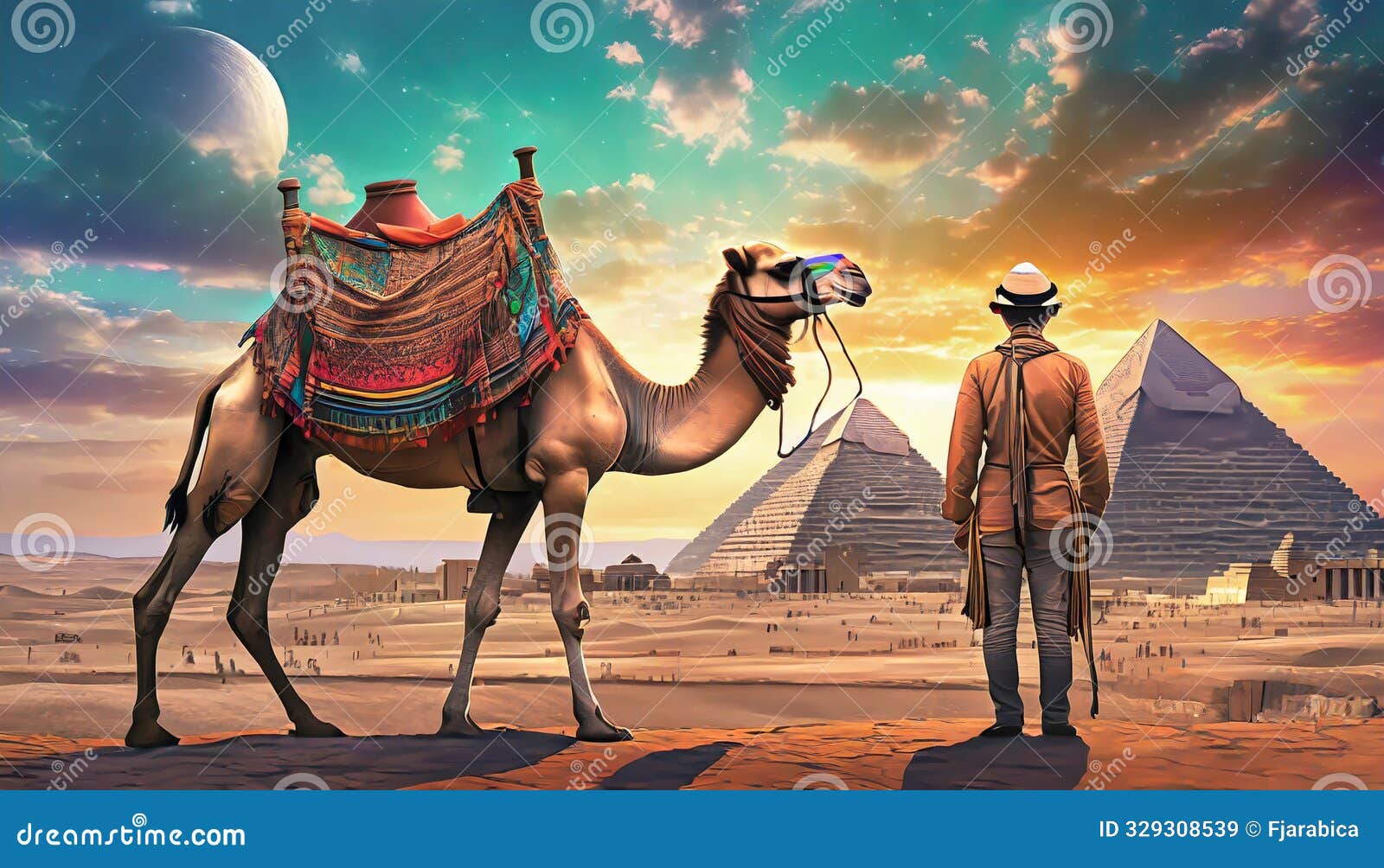 Camel at the Pyramid at Sunset Stock Illustration - Illustration of ...