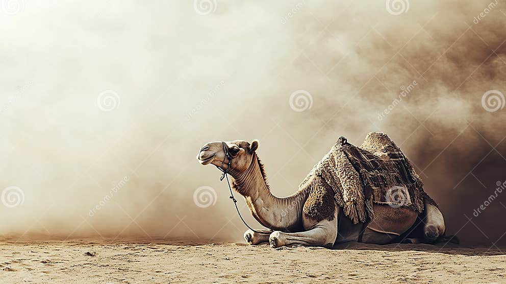 Camel Resting in Desert Dust Storm Stock Image - Image of journey ...