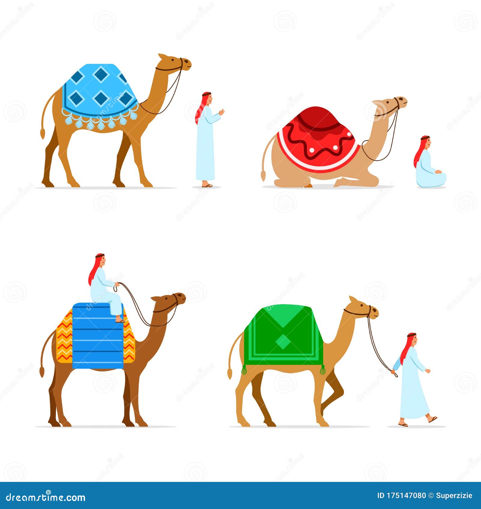 Camel Rider Flat Character Collection Set Stock Vector - Illustration ...