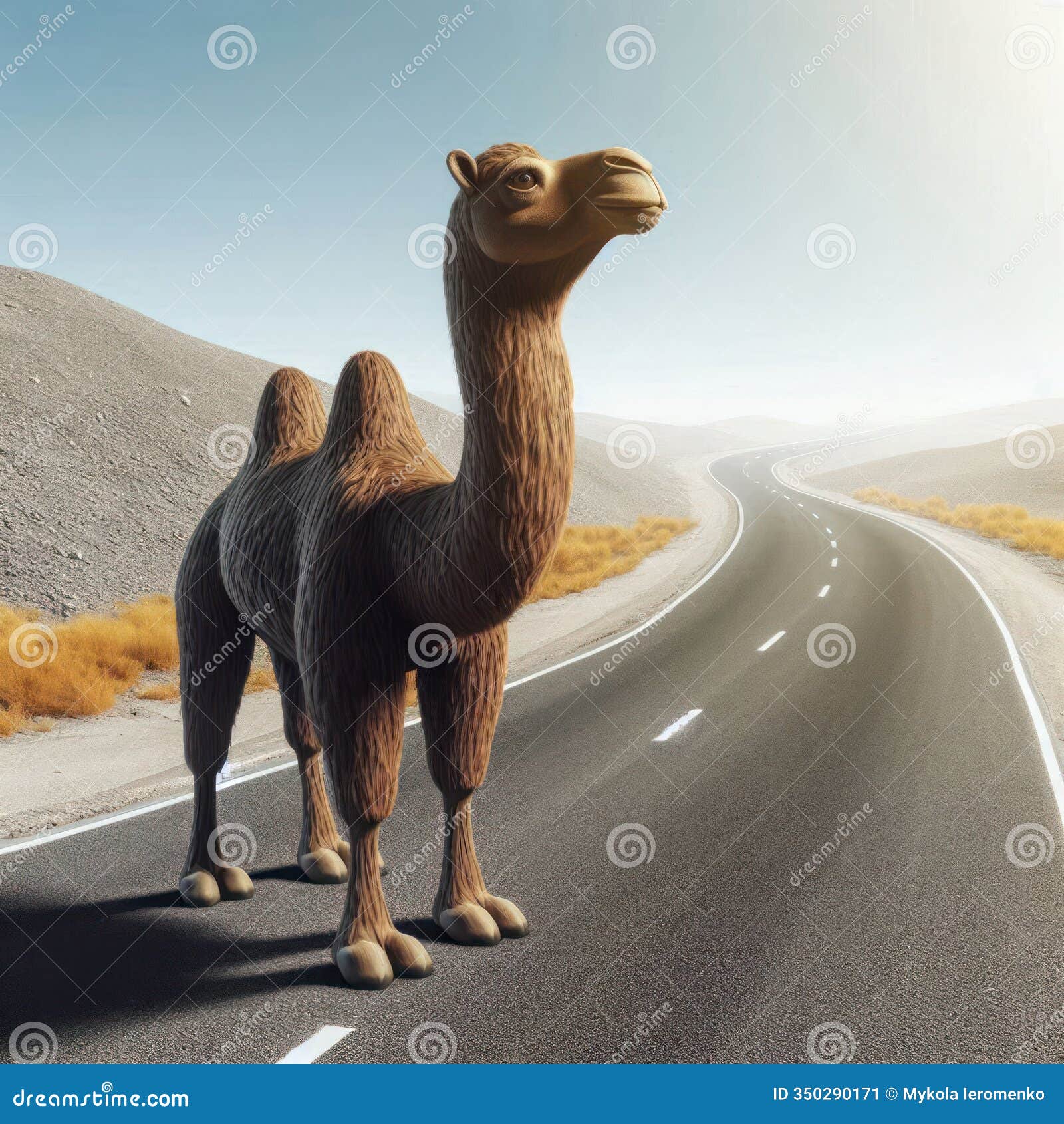 Camel on the Road in the Desert. Stock Image - Image of animal, wild ...