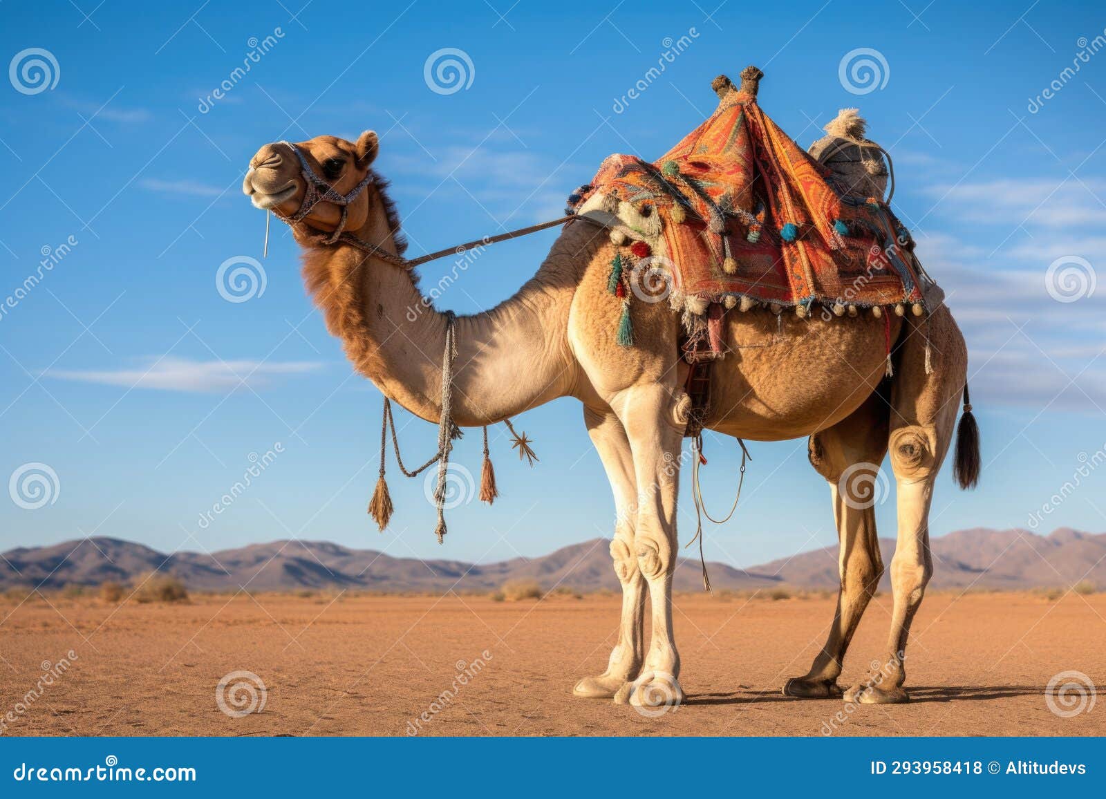 Camel with Saddle, Standing Against a Desert Backdrop Stock ...