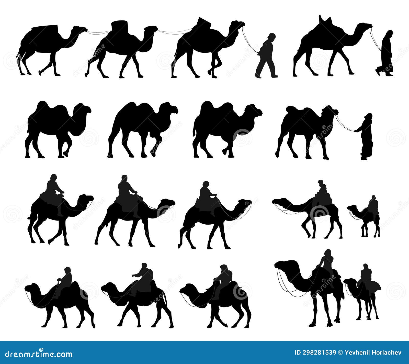 Camel Silhouettes, Caravan, Camel Riders. Stock Vector - Illustration ...