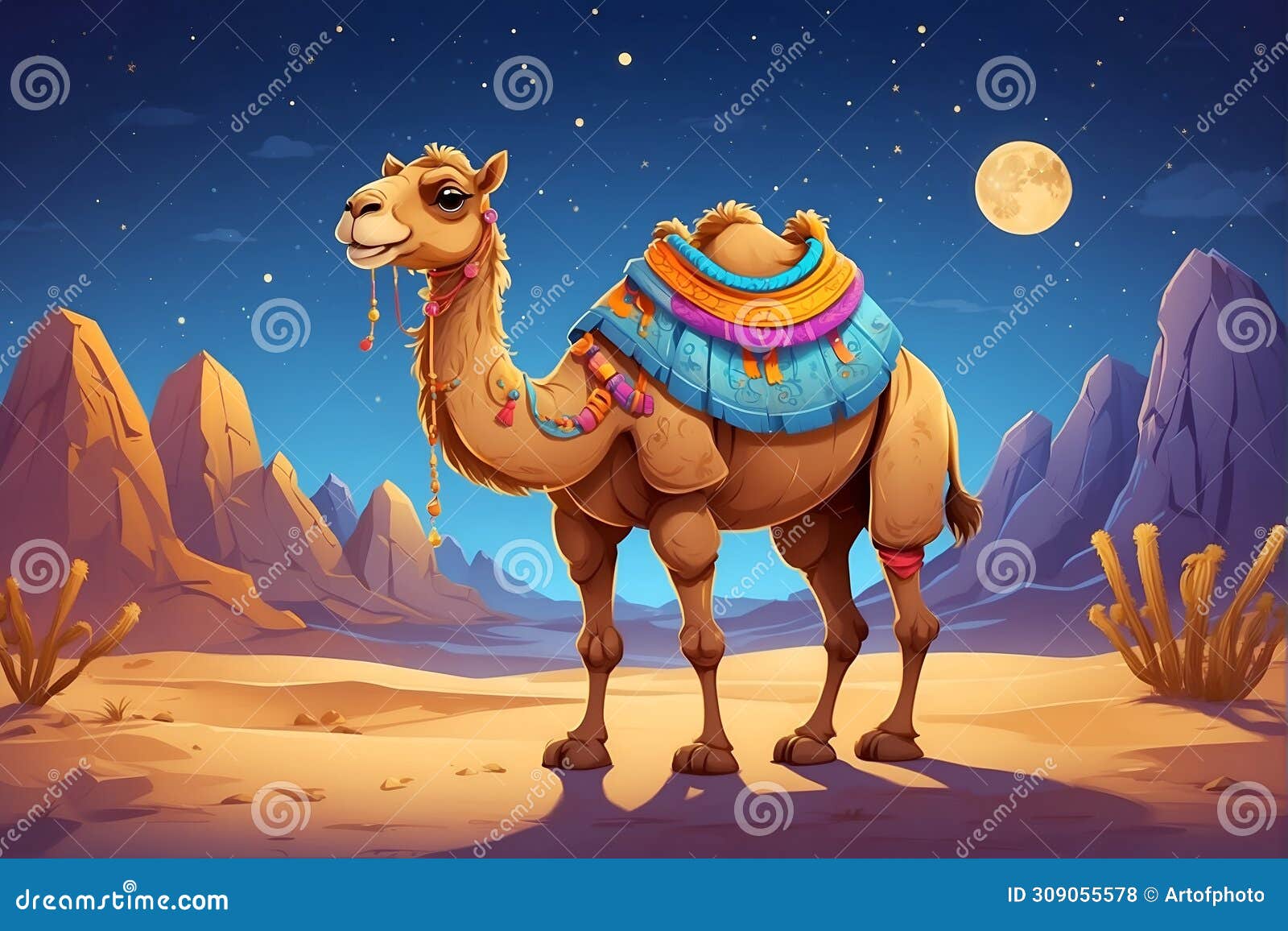 A Camel Standing in the Desert at Night. Generative AI. Stock Photo ...