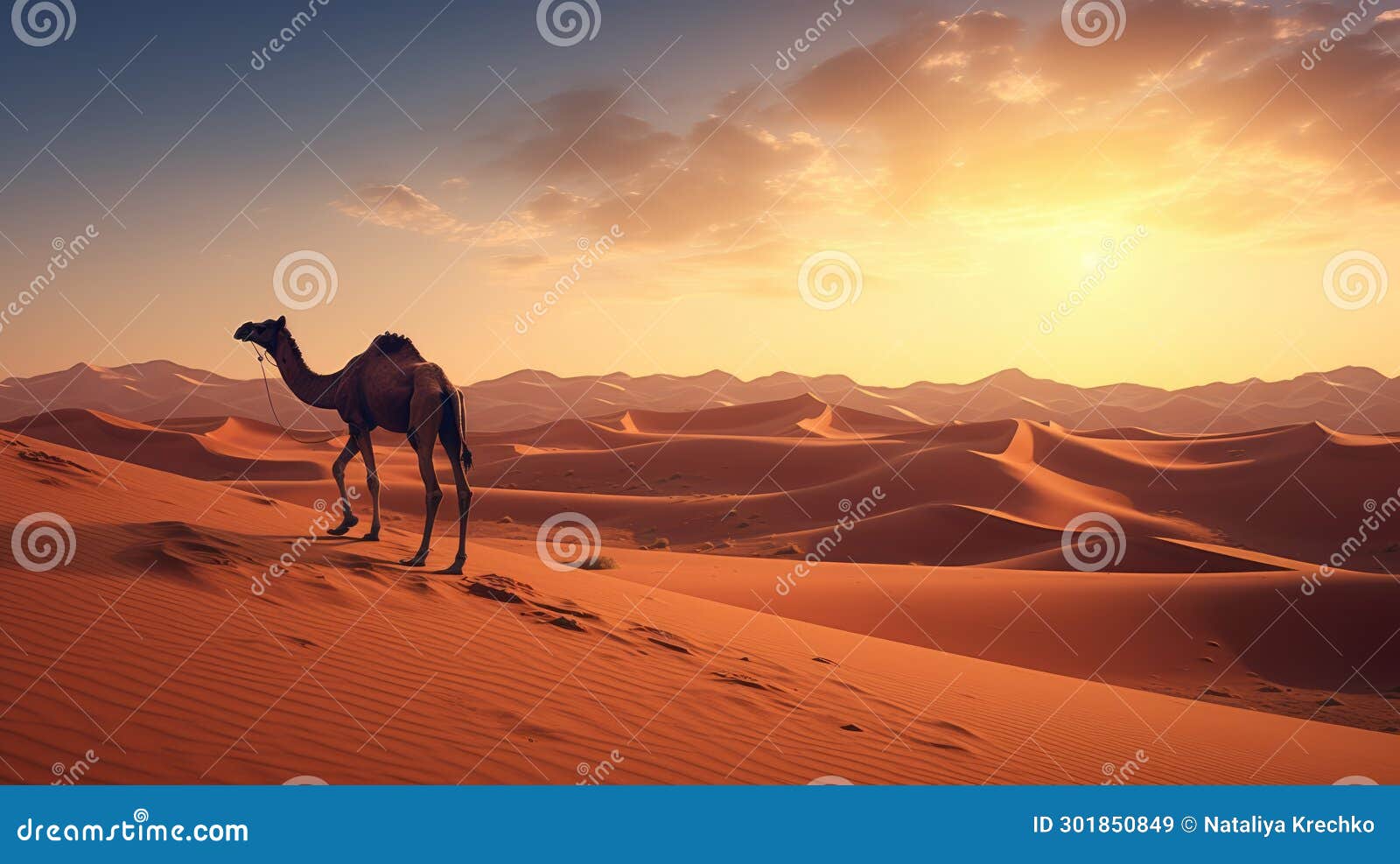 Camel Stands Against the Backdrop of the Endless Desert Stock Image ...