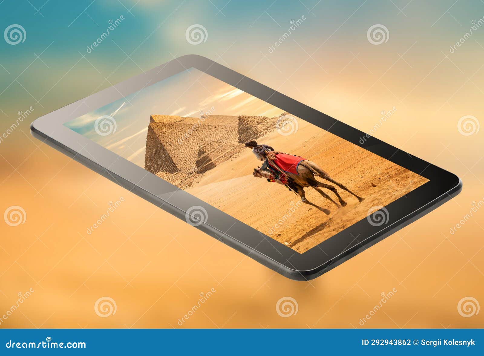 Camel on the tablet screen stock photo. Image of giza - 292943862