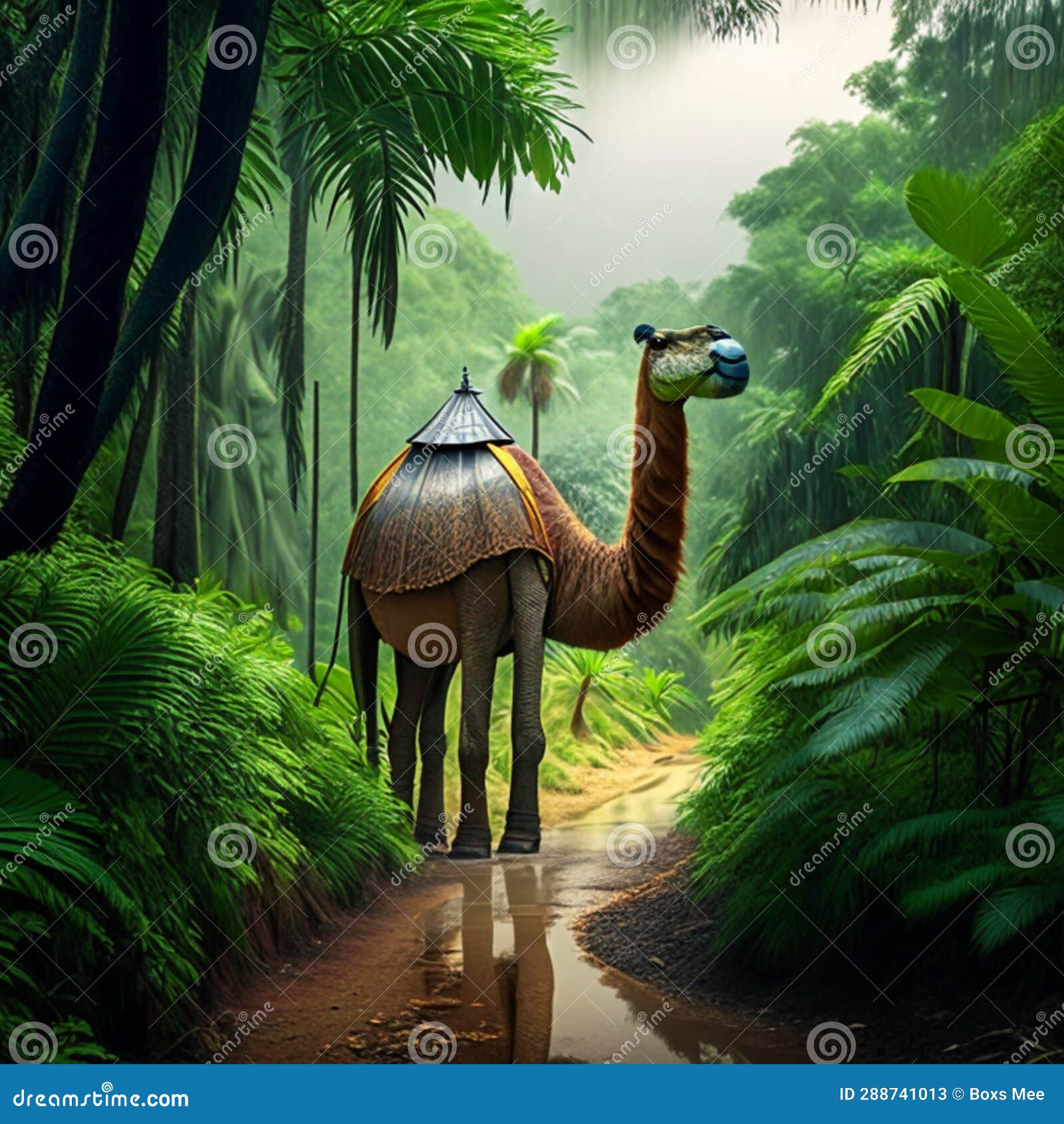 Camel Walking through the Jungle, 3d Rendering. Computer Digital ...