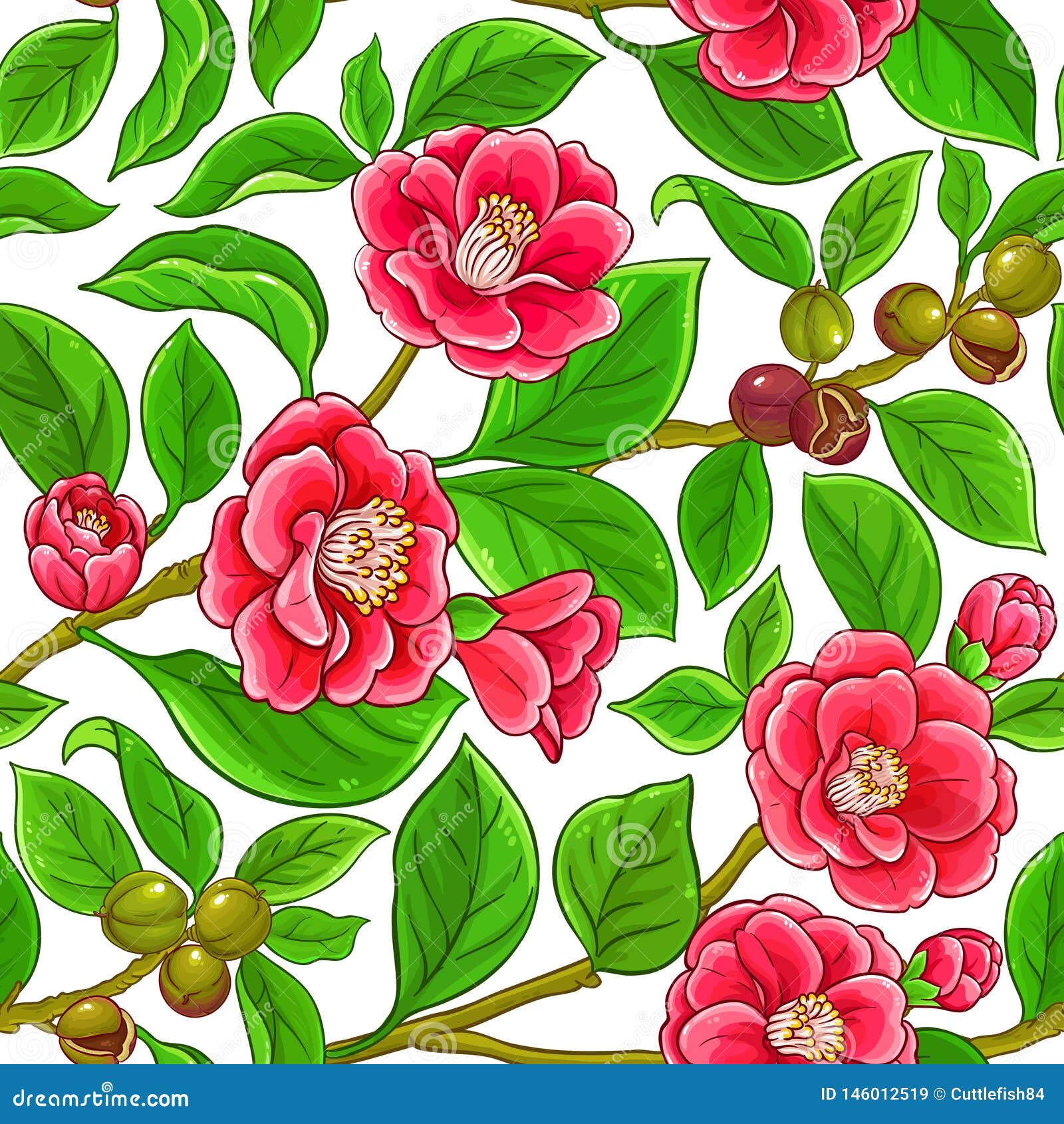 Camellia vector pattern stock vector. Illustration of leaf - 146012519